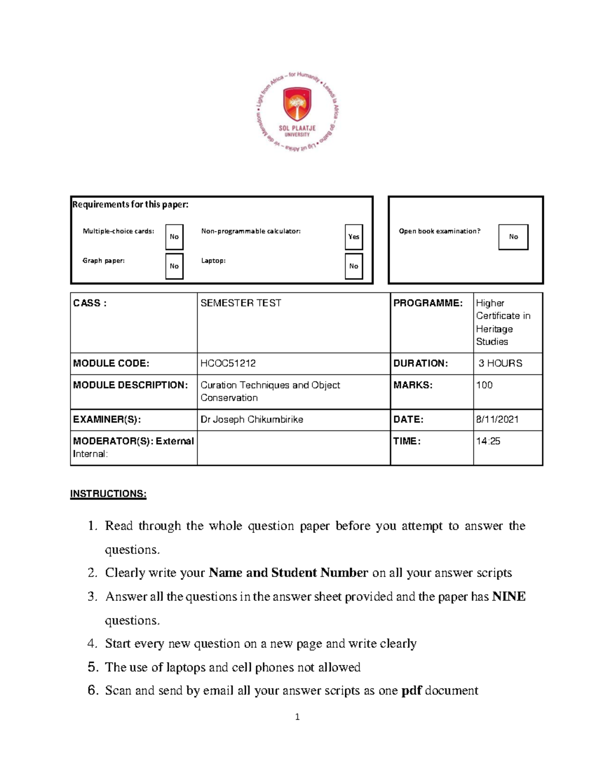 2021 Semester Test Q paper - Requirements for this paper: Multiple ...