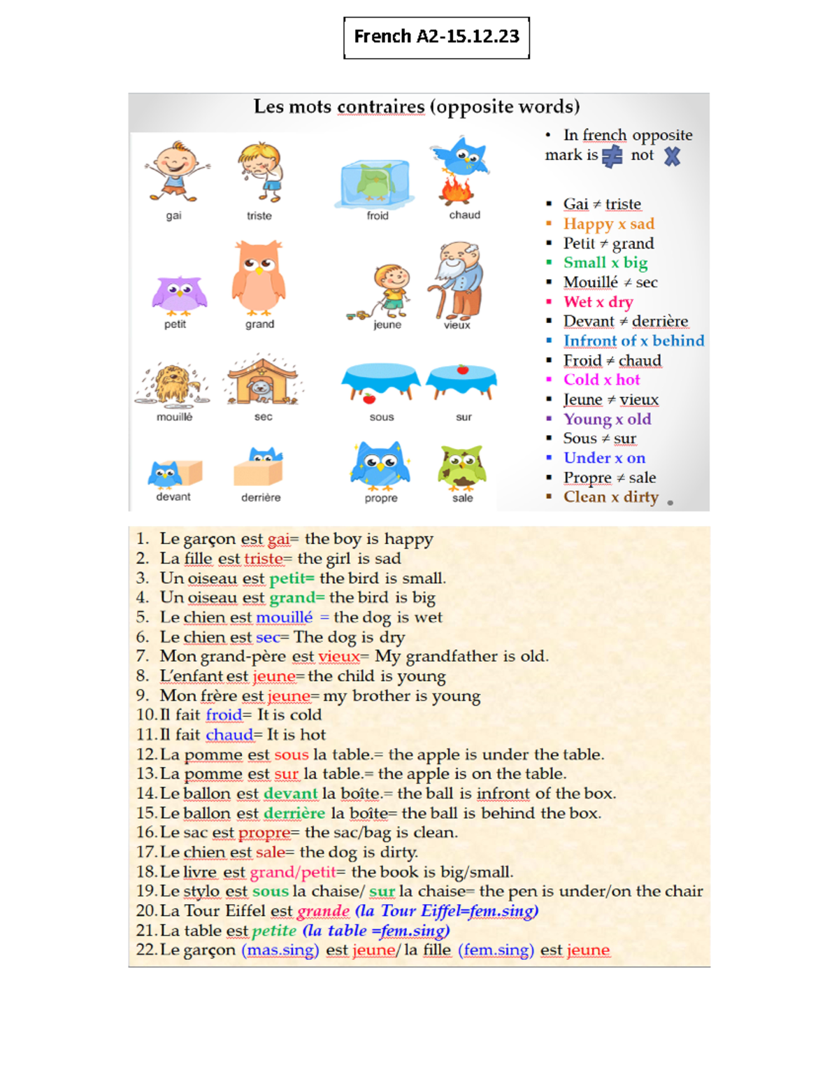 YD-15 - SLIDEDECK OF FRENCH BASICS - French A2-15.12 Les mots ...