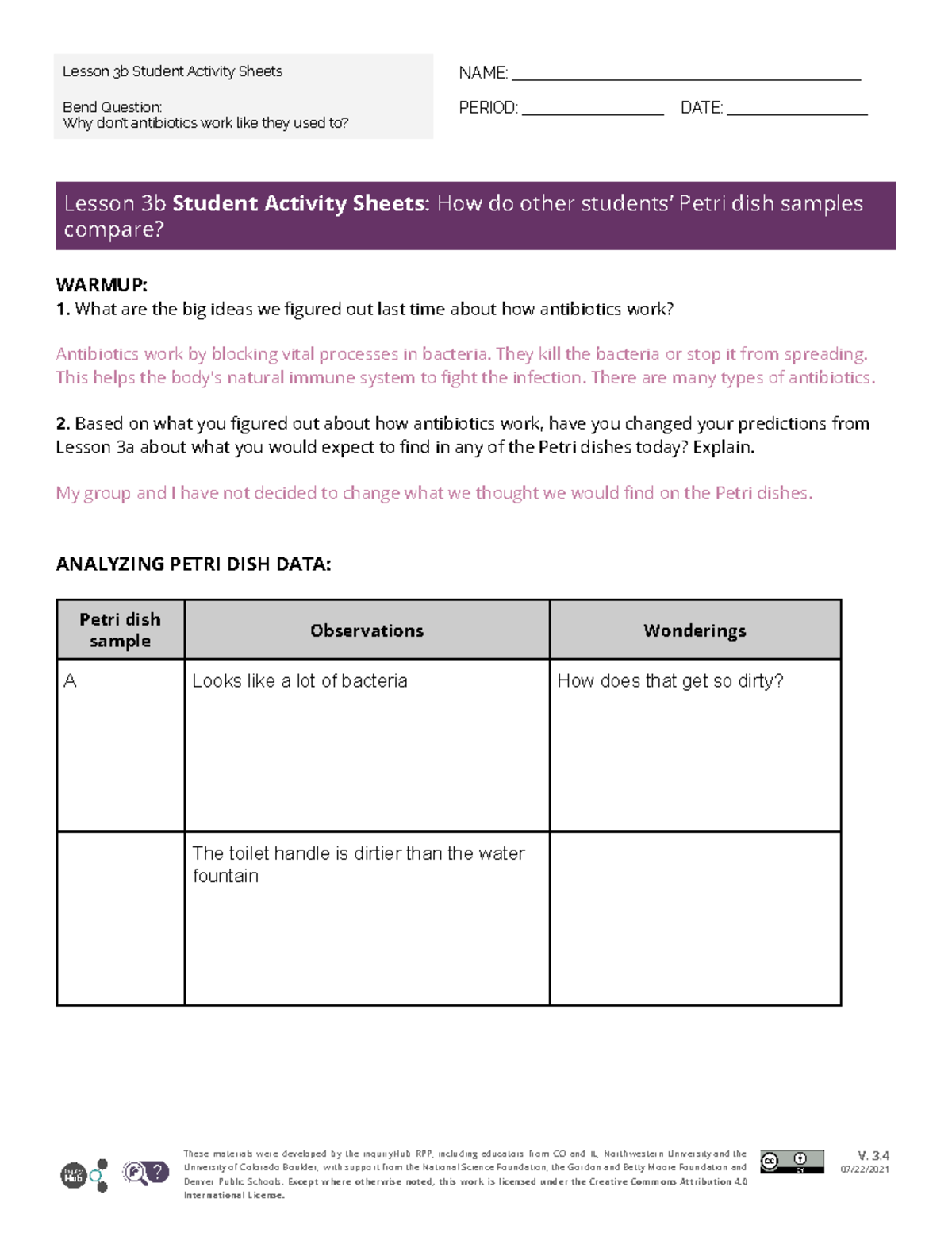 3b.2 Student Activity Sheet Lesson 3b Bend 1 Addie Evolution - Lesson 3b Student Activity Sheets ...