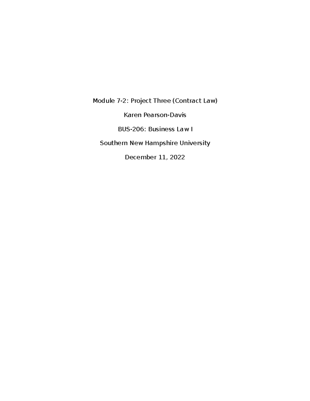 Module 7 Project Three Contract Law - Module 7-2: Project Three ...