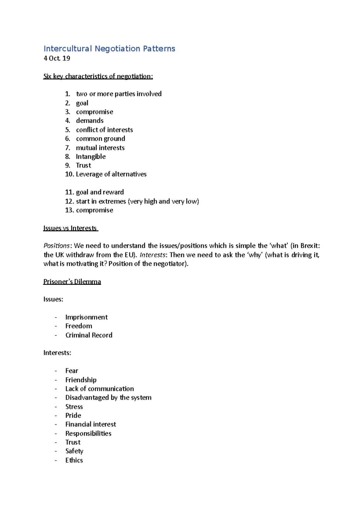 Intercultural Negotiation Patterns - 19 Six key characteristics of ...