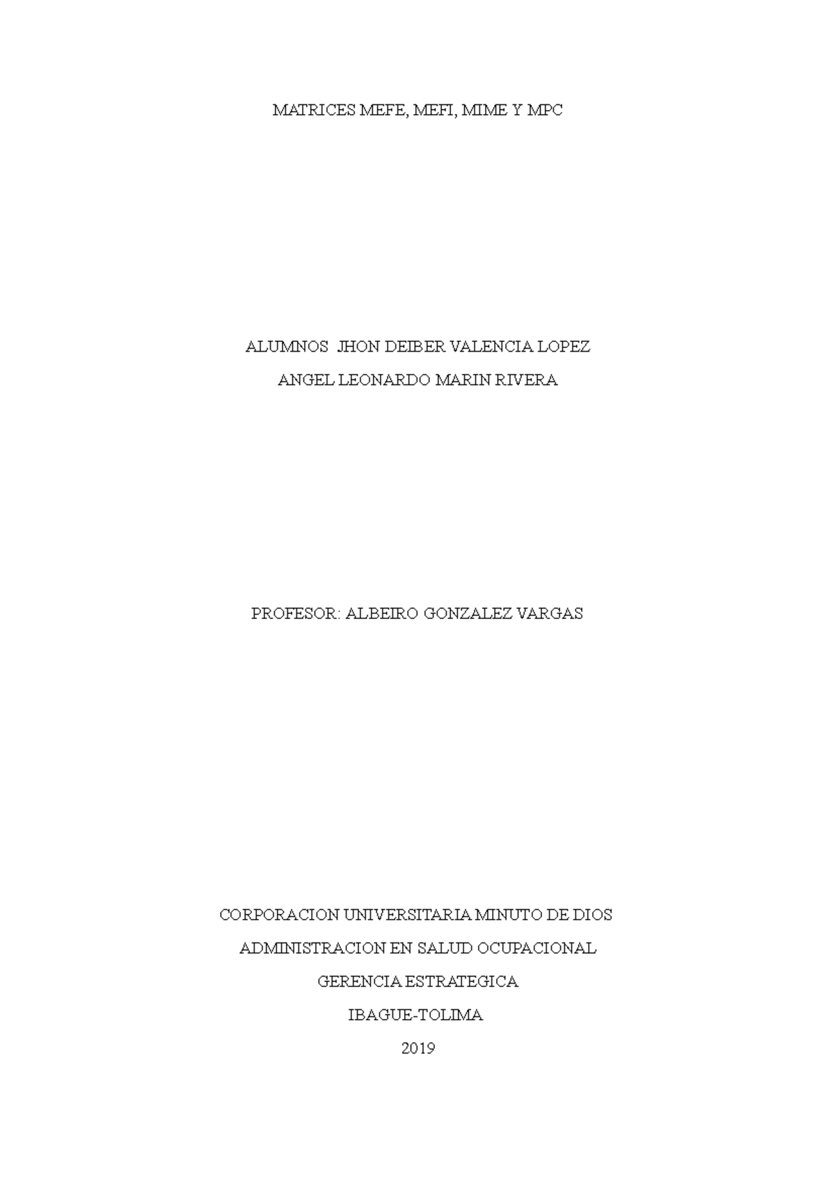 Cuadro y gerencia - DISEÑO - MATRICES MEFE, MEFI, MIME Y MPC ALUMNOS ...