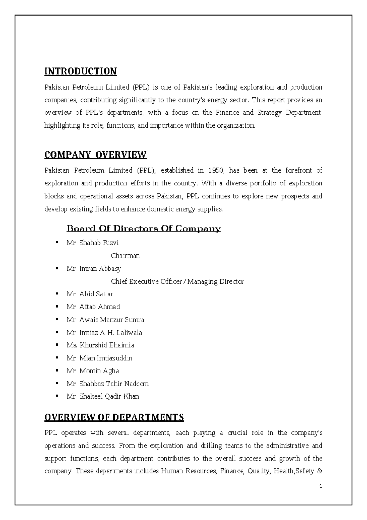 Ppl report final p - INTRODUCTION Pakistan Petroleum Limited (PPL) is ...