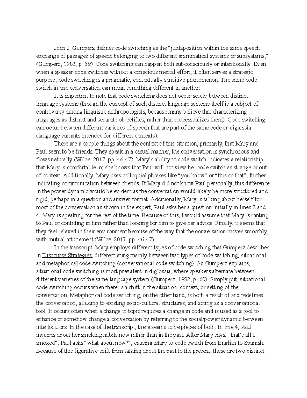 Anthro final-4 - Final essay on code switching (Dr. Perrino) - John J ...