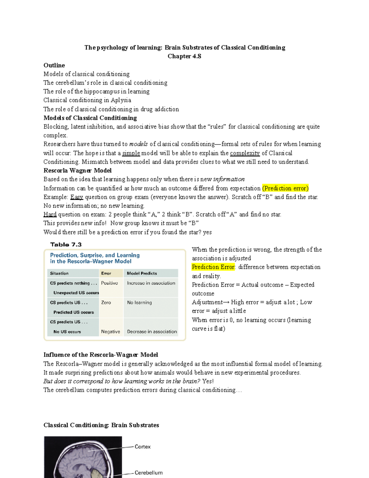 Brain Substrates of Classical Conditioning - Outline Models of ...