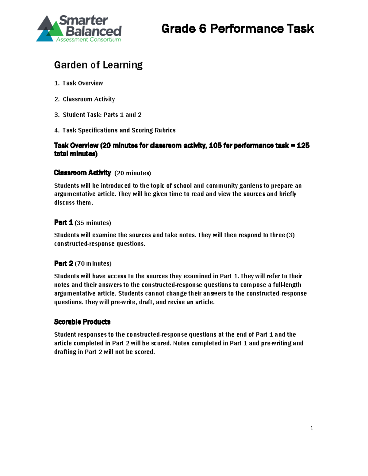 Garden - Task Overview 2. Classroom Activity 3. Student Task: Parts 1 ...