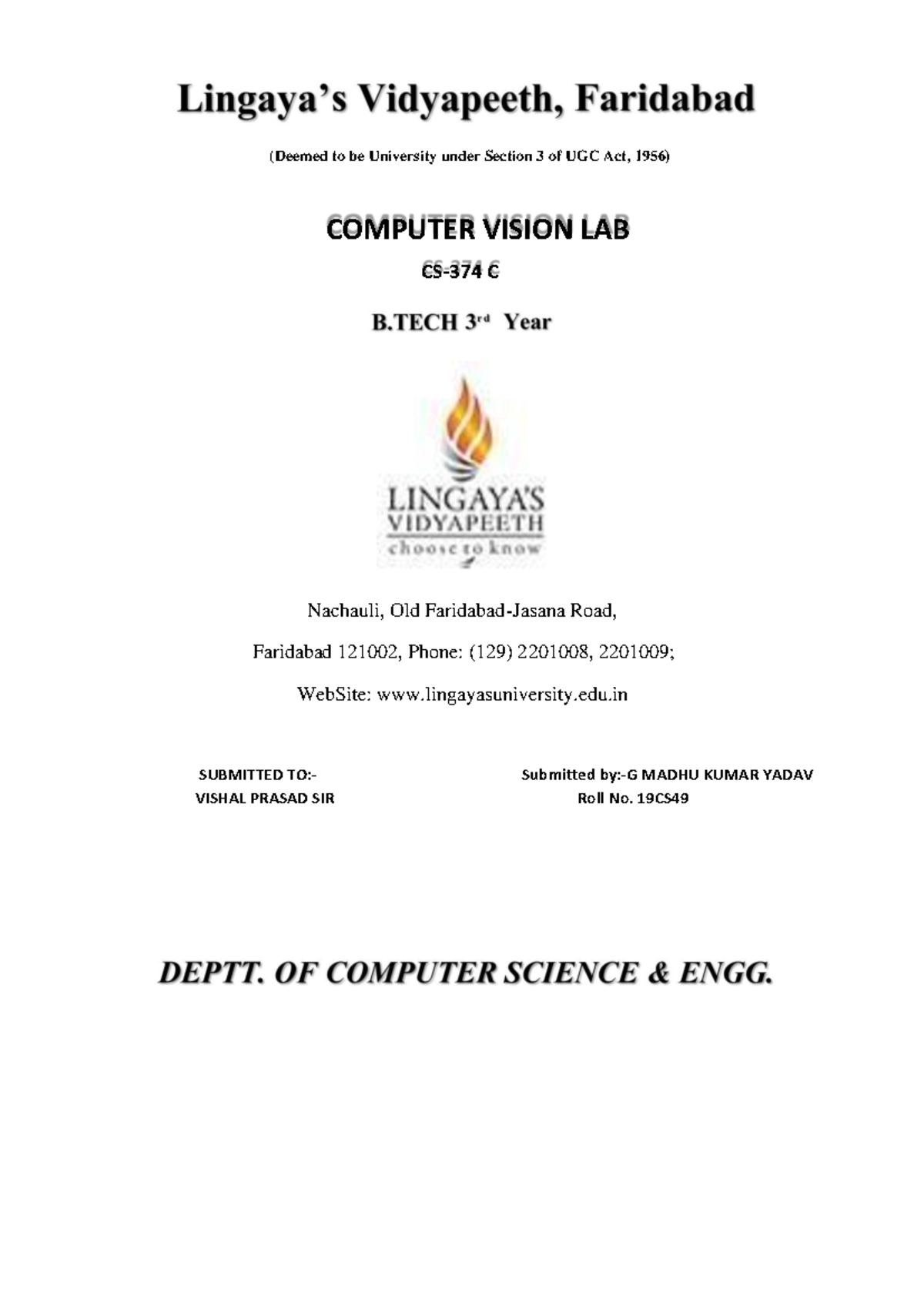Computer Vision LAB FILE pdf - (Deemed to be University under Section 3 ...