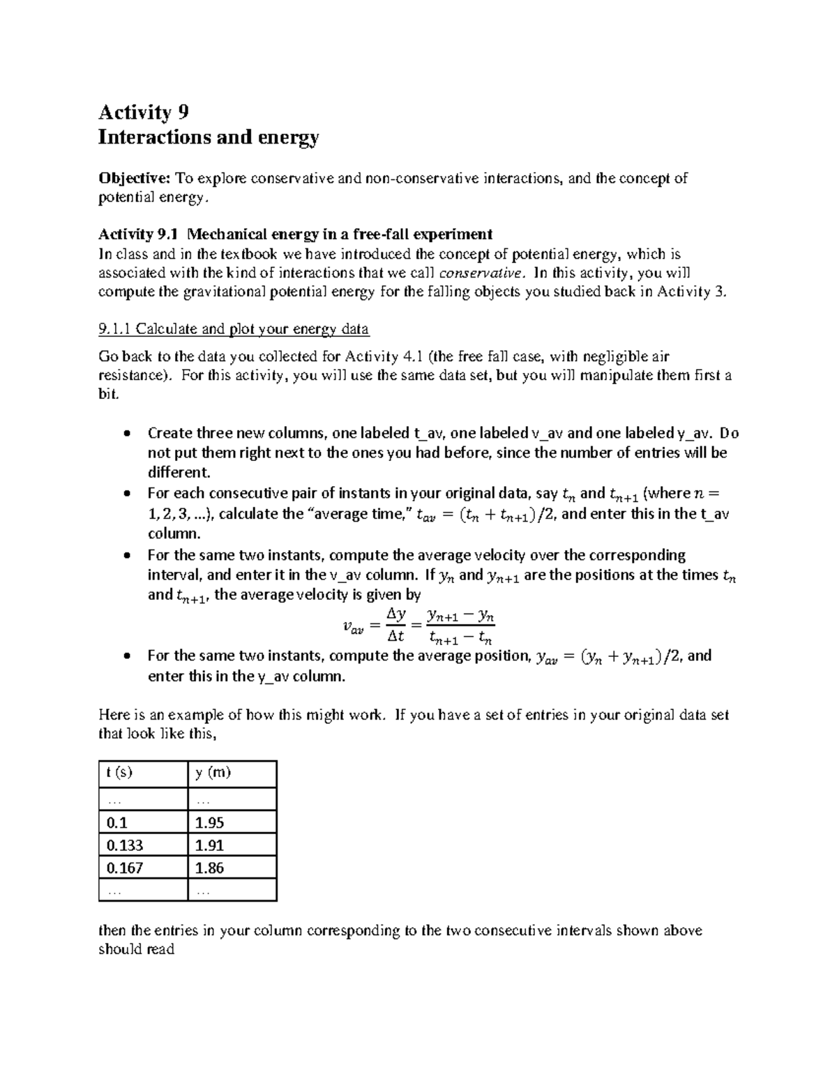 Lab 09 - Interactions and Energy 2 - Activity 9 Interactions and energy ...
