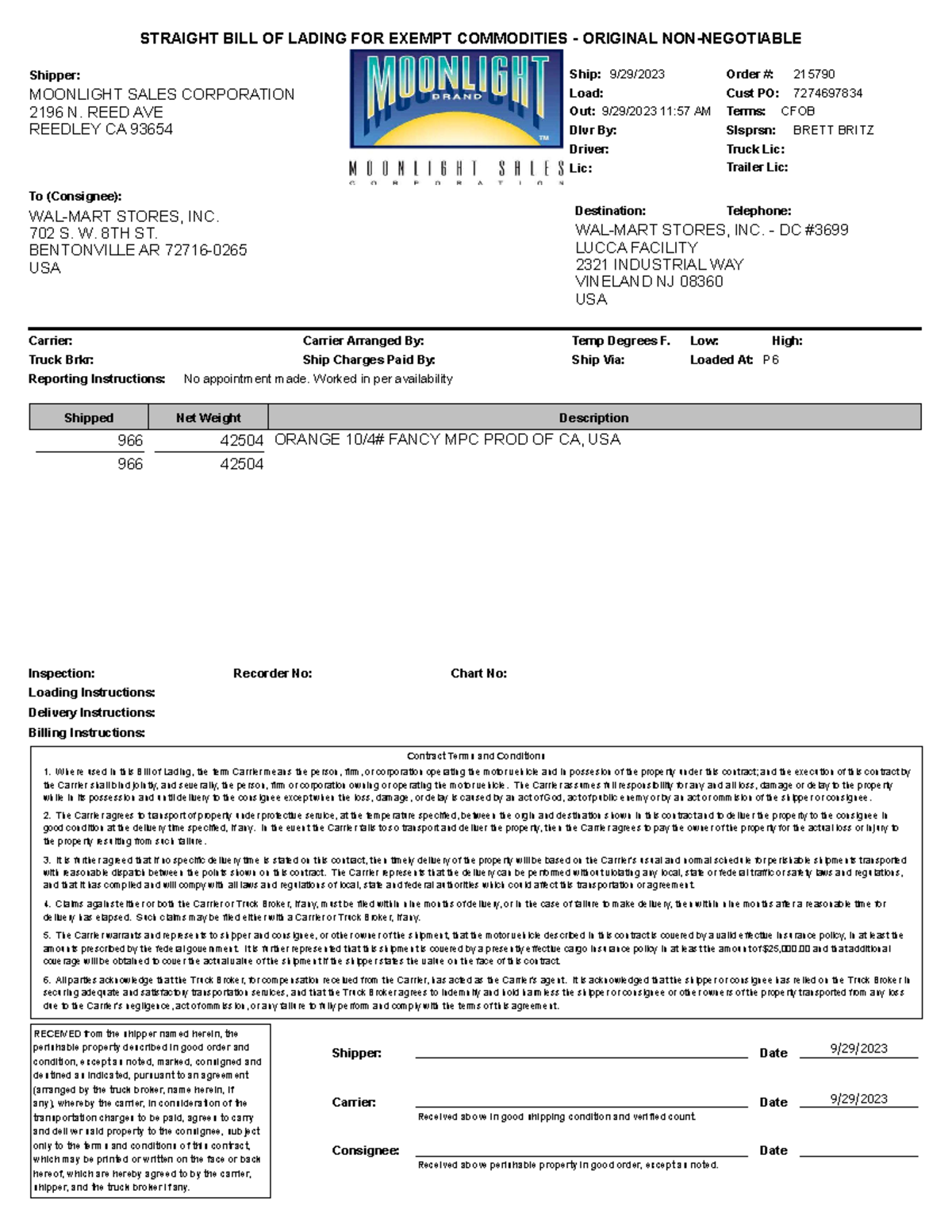 215790 BOL - helps with writing papers - Carrier: Carrier Arranged By ...
