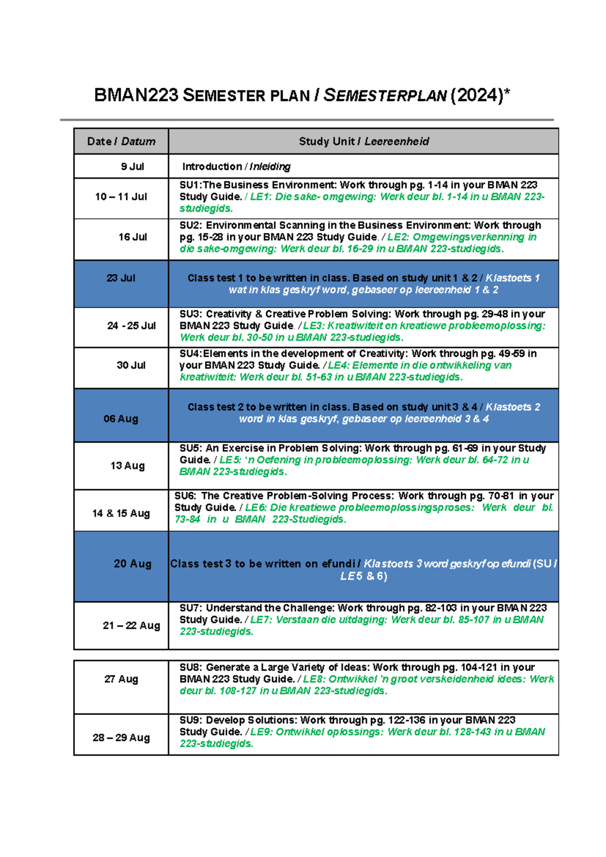BMAN+223+-+Schedule+2024 - BMAN223 SEMESTER PLAN / SEMESTERPLAN (2024 ...