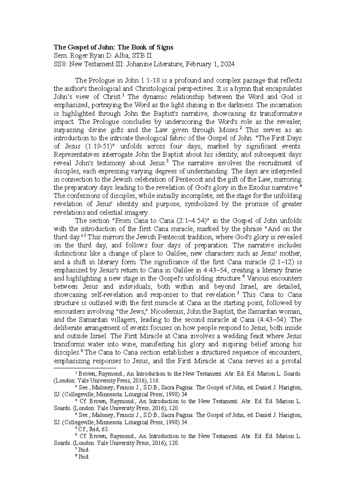 Paper 1 The Gospel of John - The Gospel of John: The Book of Signs Sem ...