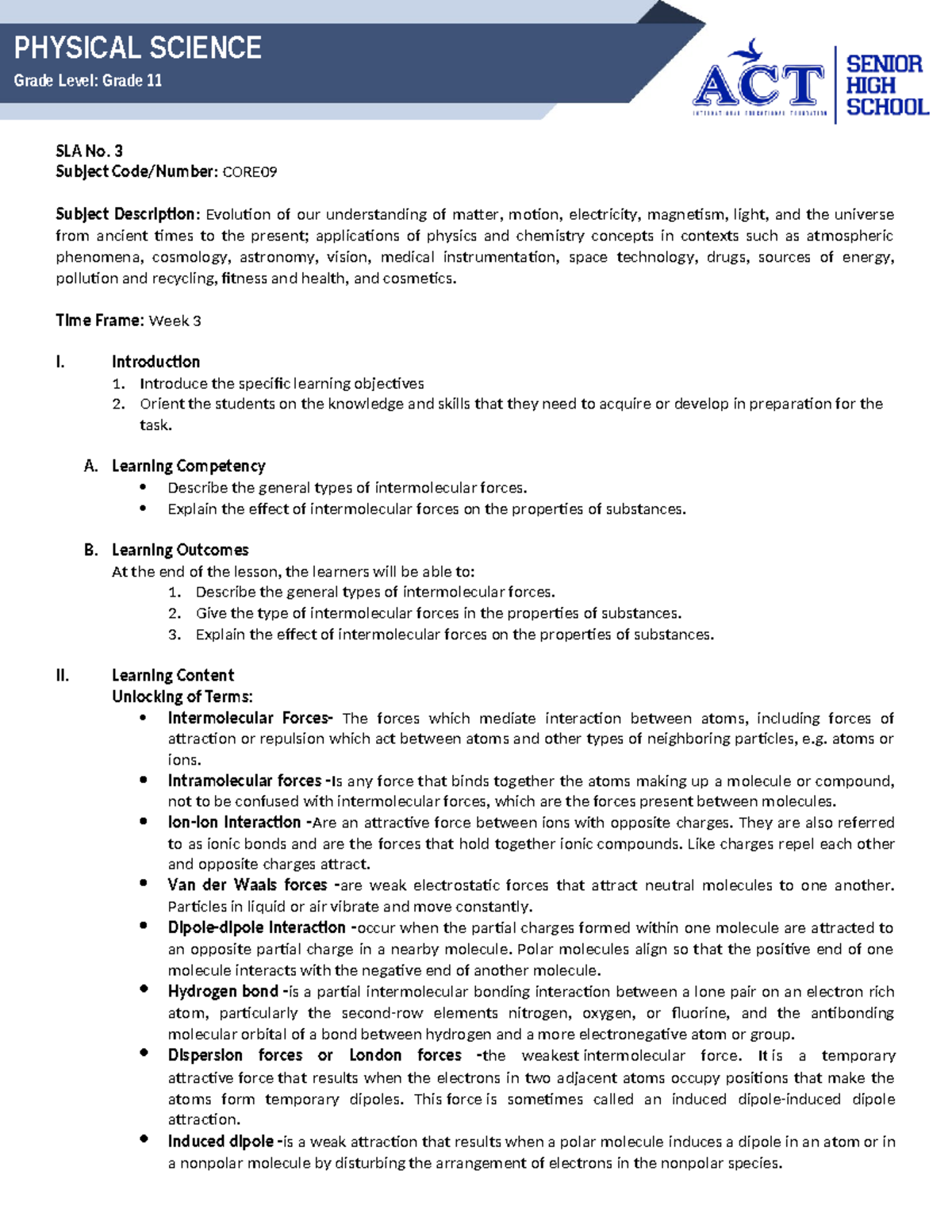 Physical- Science-SLG3 - Grade Level: Grade 11 SLA No. 3 Subject Code ...