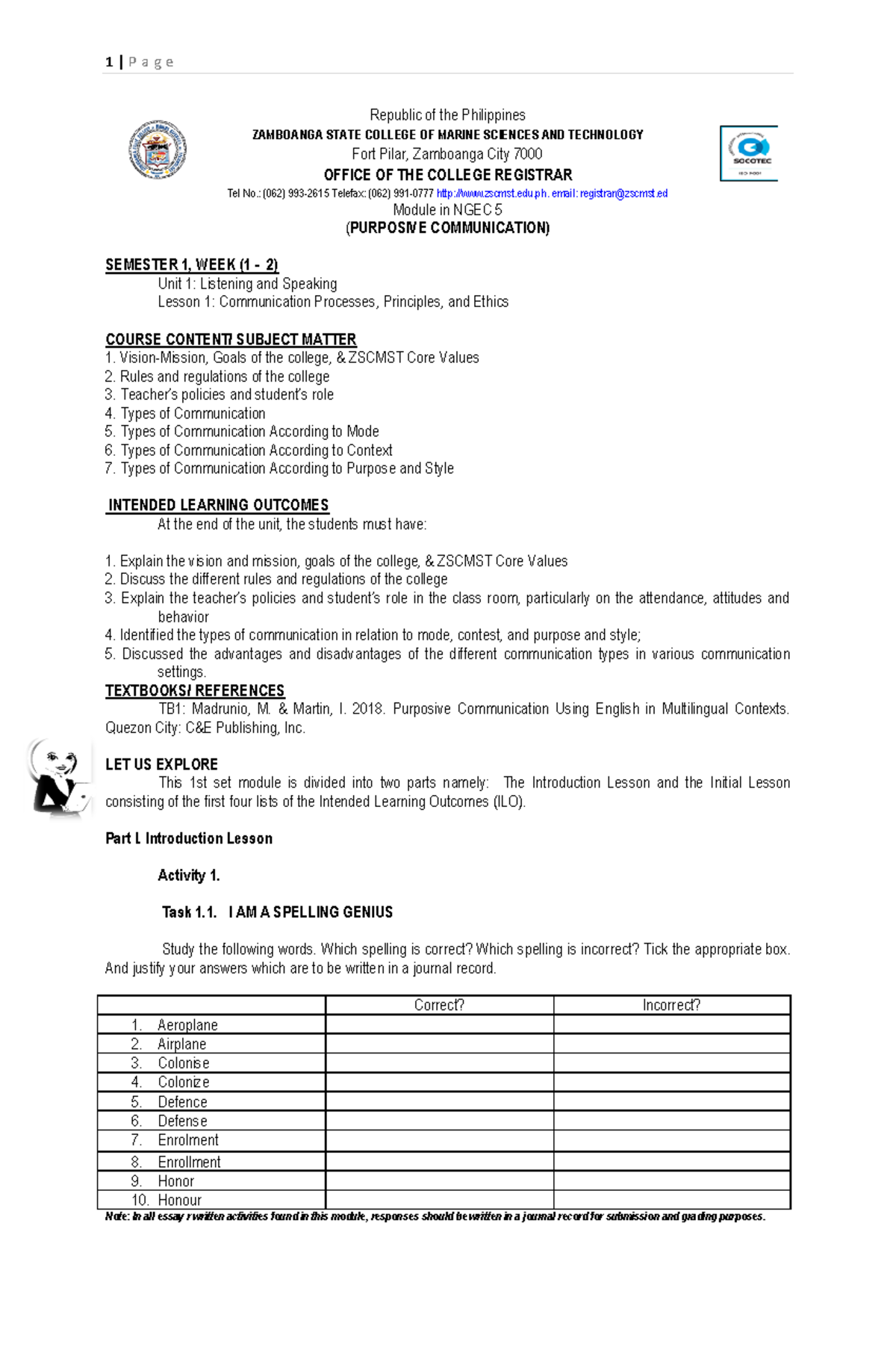 NGEC 5 Module 1 - Republic of the Philippines ZAMBOANGA STATE COLLEGE ...