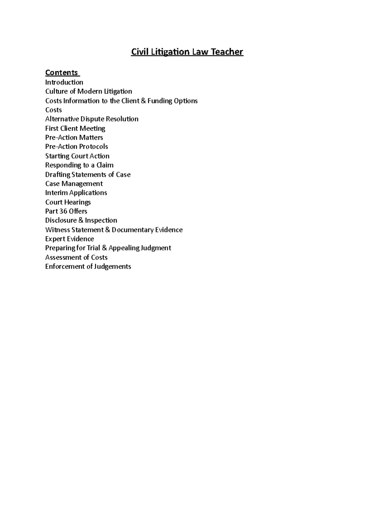 Civil Litigation Law Teacher - Civil Litigation Law Teacher Contents ...