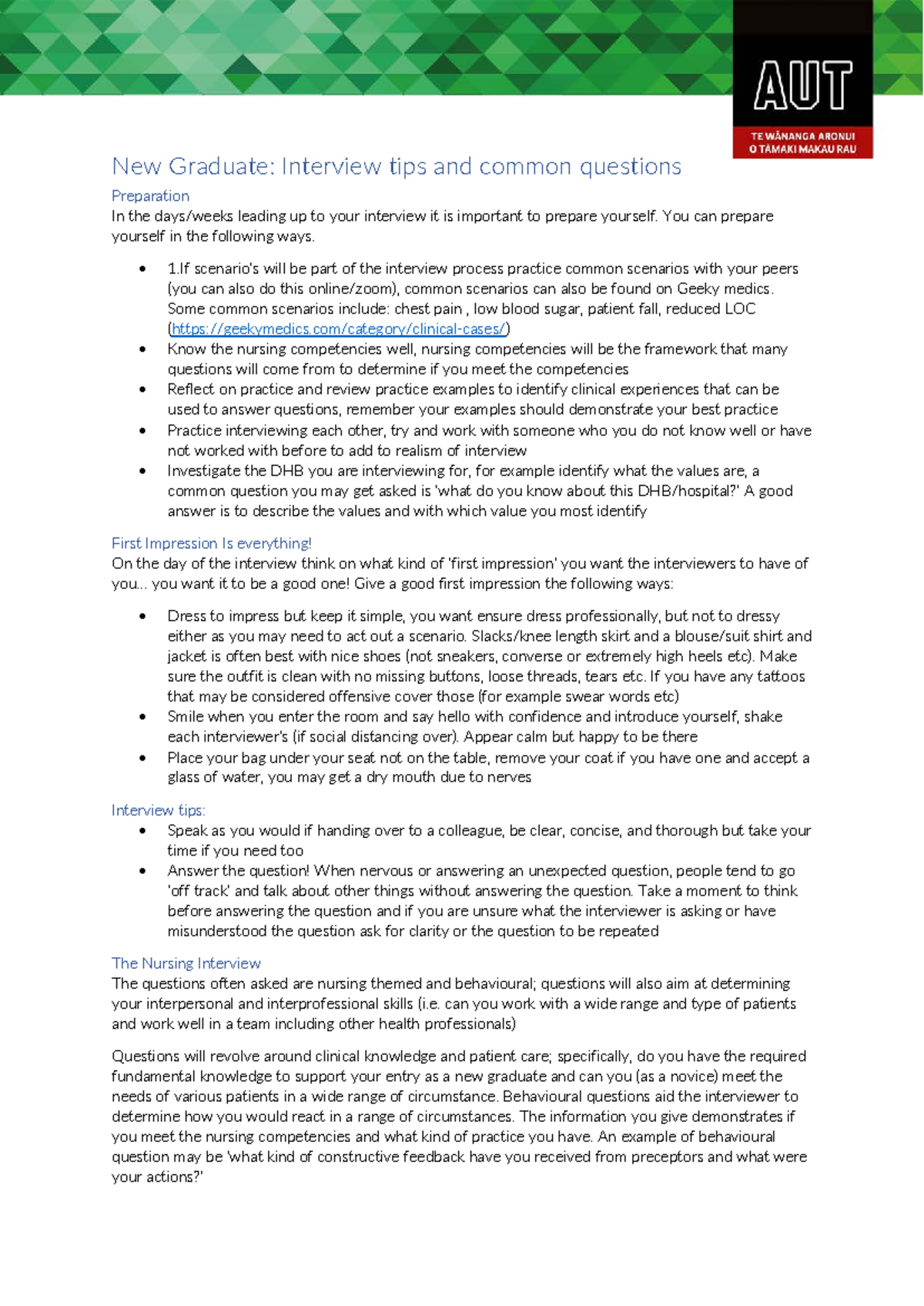 Pre reg interview pointers for ace DHB interviews - New Graduate ...