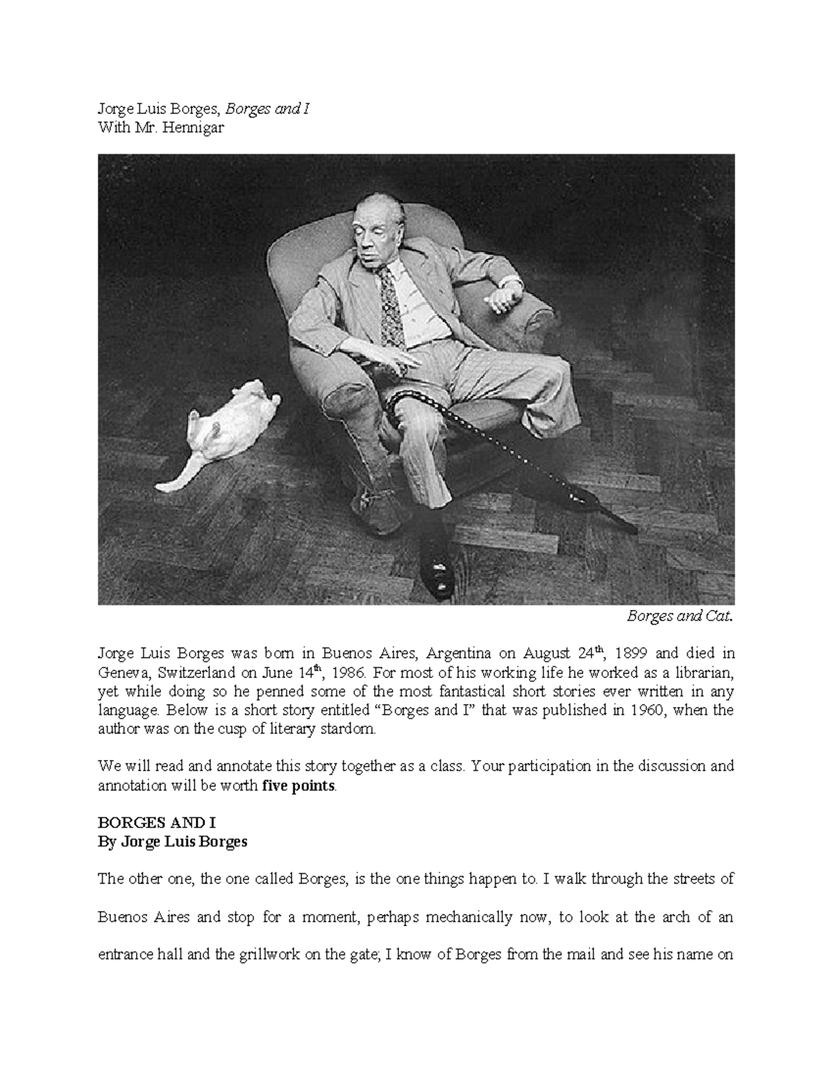 Jorge Luis Borges - annotate in class - Jorge Luis Borges, Borges and I ...