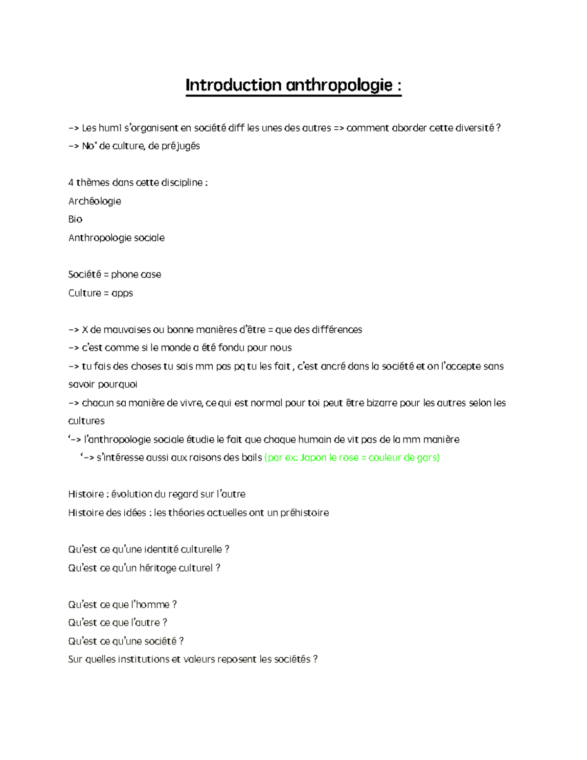 Introduction anthropologie - .. je ne crois pas qu’il y ait au monde de ...