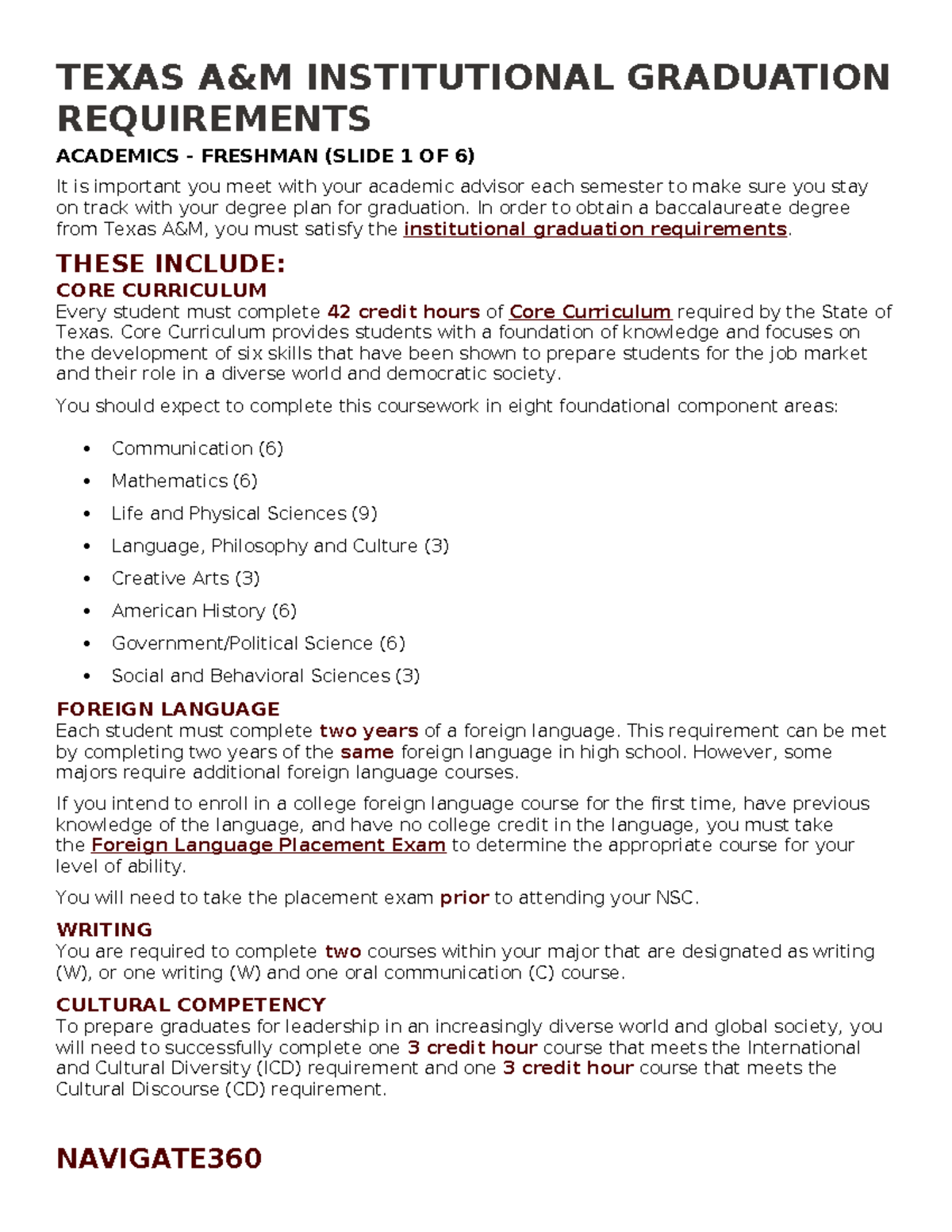 Online Orient - TEXAS A&M INSTITUTIONAL GRADUATION REQUIREMENTS ...