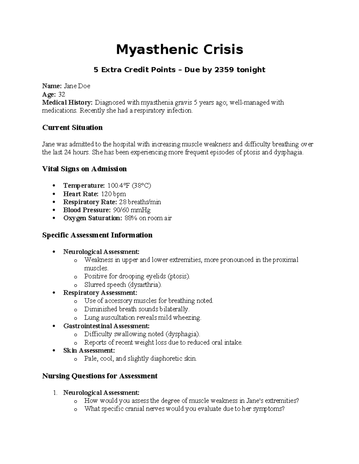 Case study Patient experiencing a myasthenic crisis - Myasthenic Crisis ...