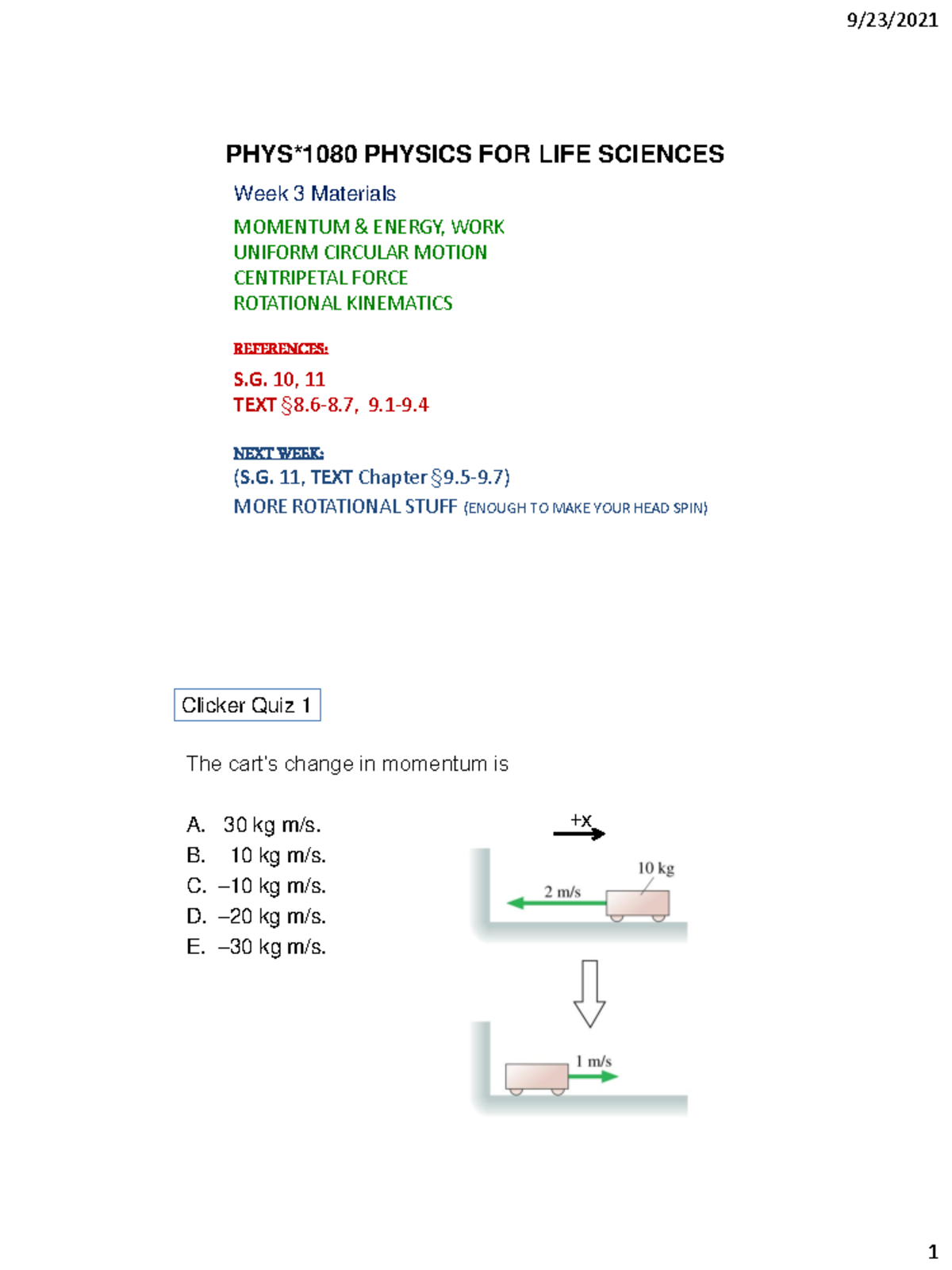 PHYICS LECTURE NOTES FOR 1080 CLASS LESSON 3 - Week 3 Materials PHYS ...