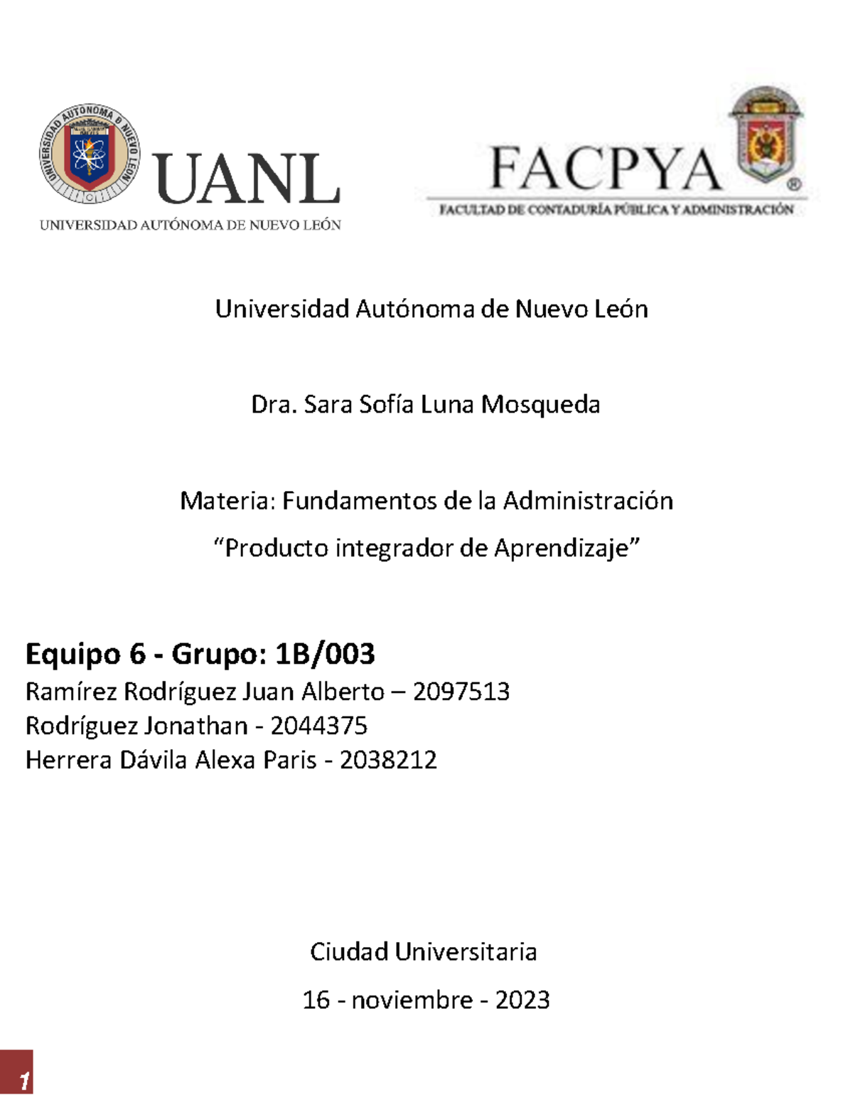 APHD equipo 6PIA FA - PIA - Universidad Autónoma de Nuevo León Dra ...