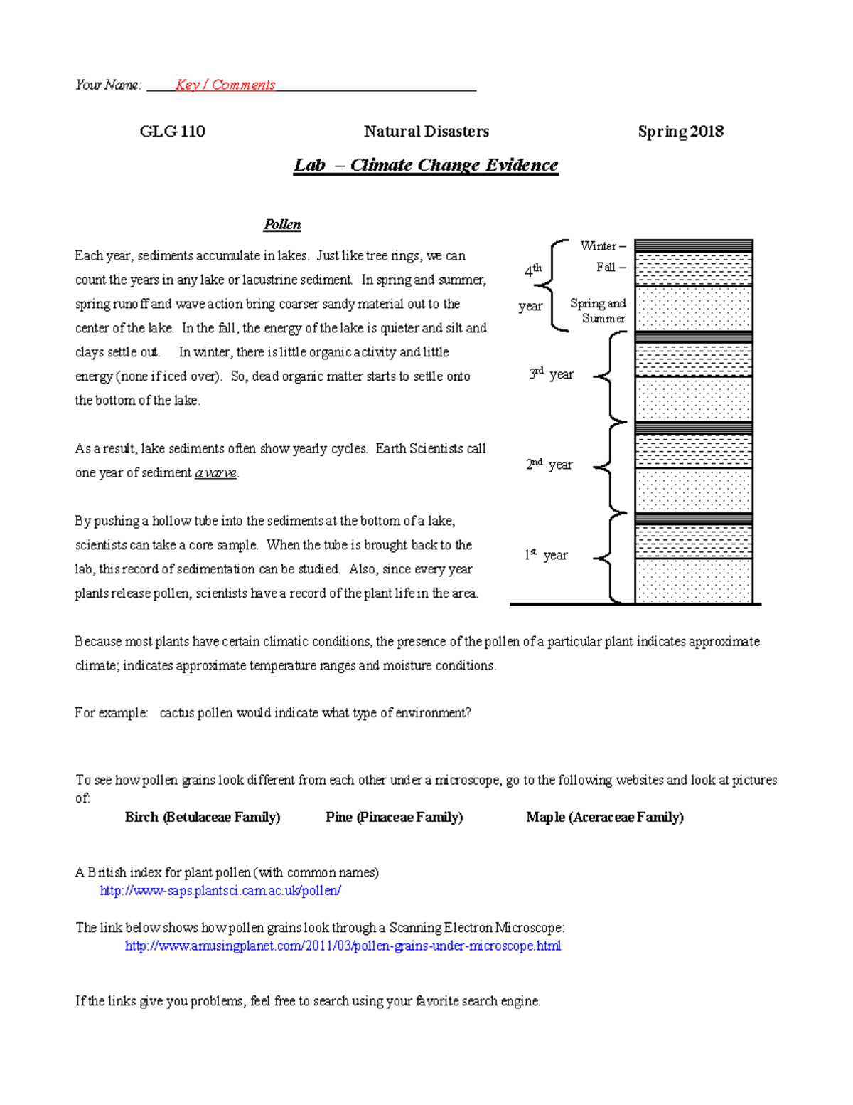 GLG 110 Climate Change Lab Key - Spring 2018 - Your Name: Key ...