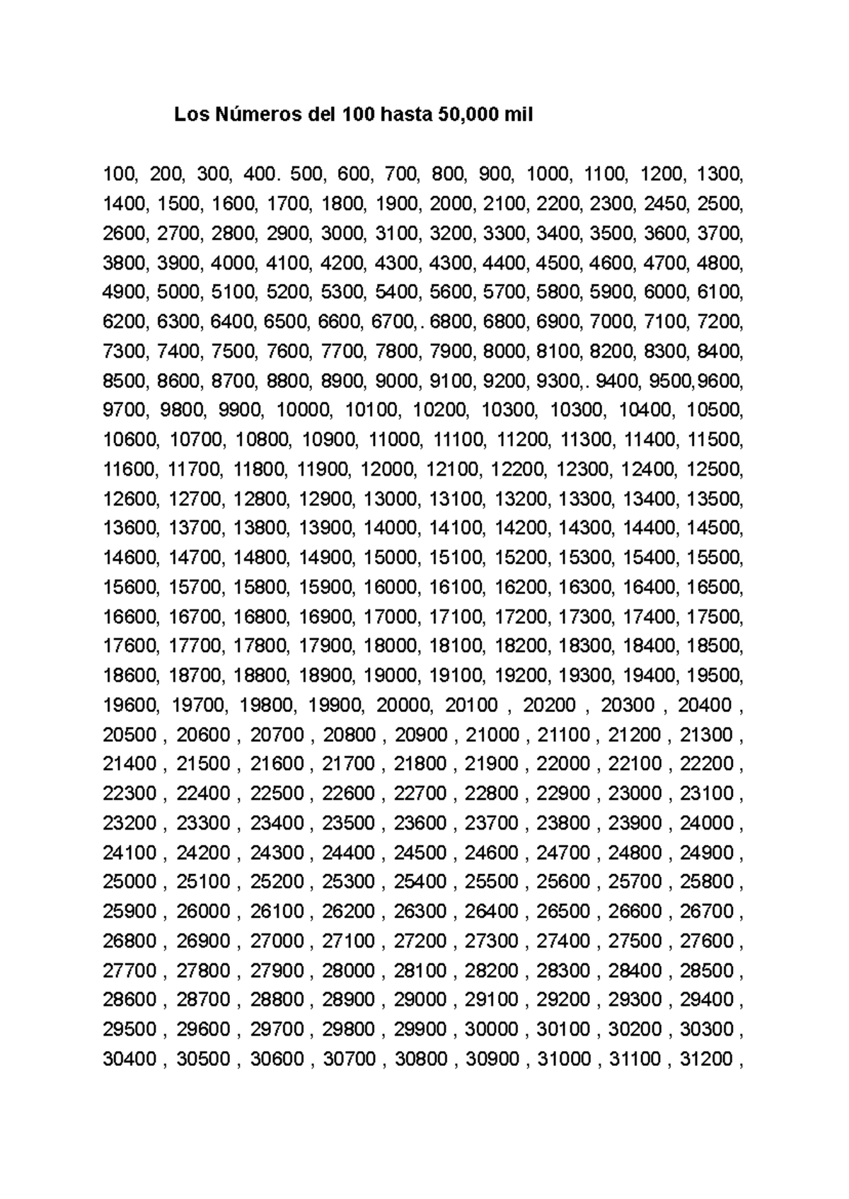 6002017 54 numero del 100 hasa 50mil - Los Números del 100 hasta 50,000 ...