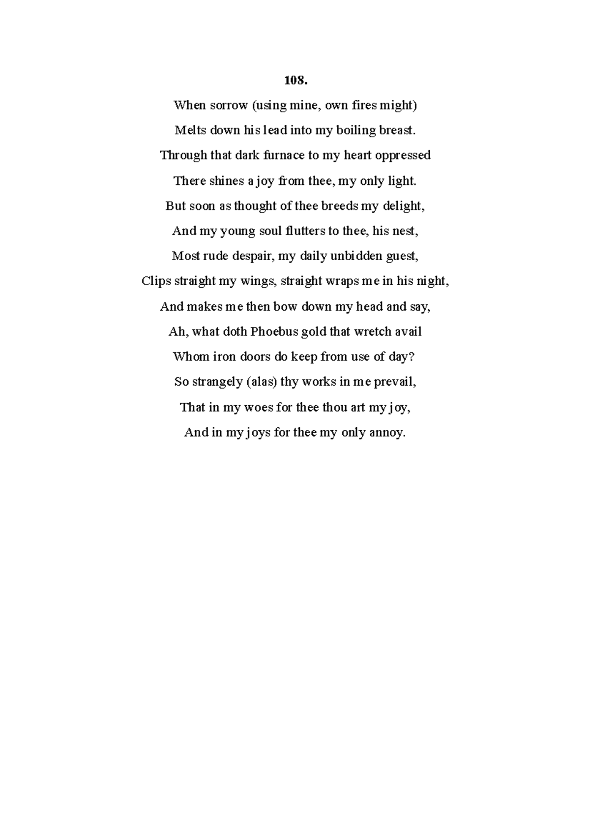 Sonnet 108 - Astrophil and Stella... - 108. When sorrow (using mine ...