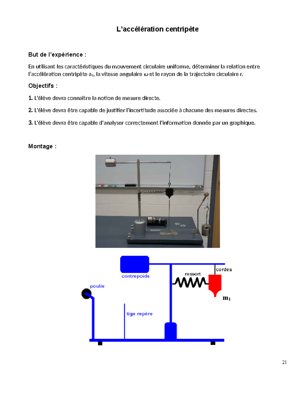 Protocole - caliss - L’accélération centripète But de l'expérience : En ...