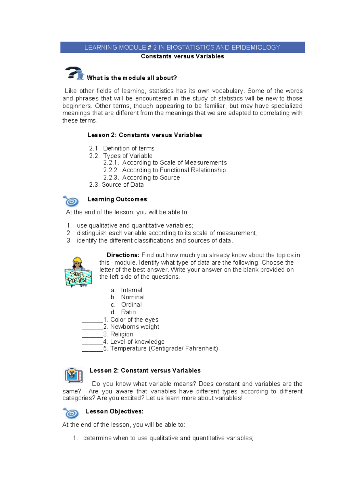 Lesson 2 Constant vs Variable Module - LEARNING MODULE # 2 IN ...