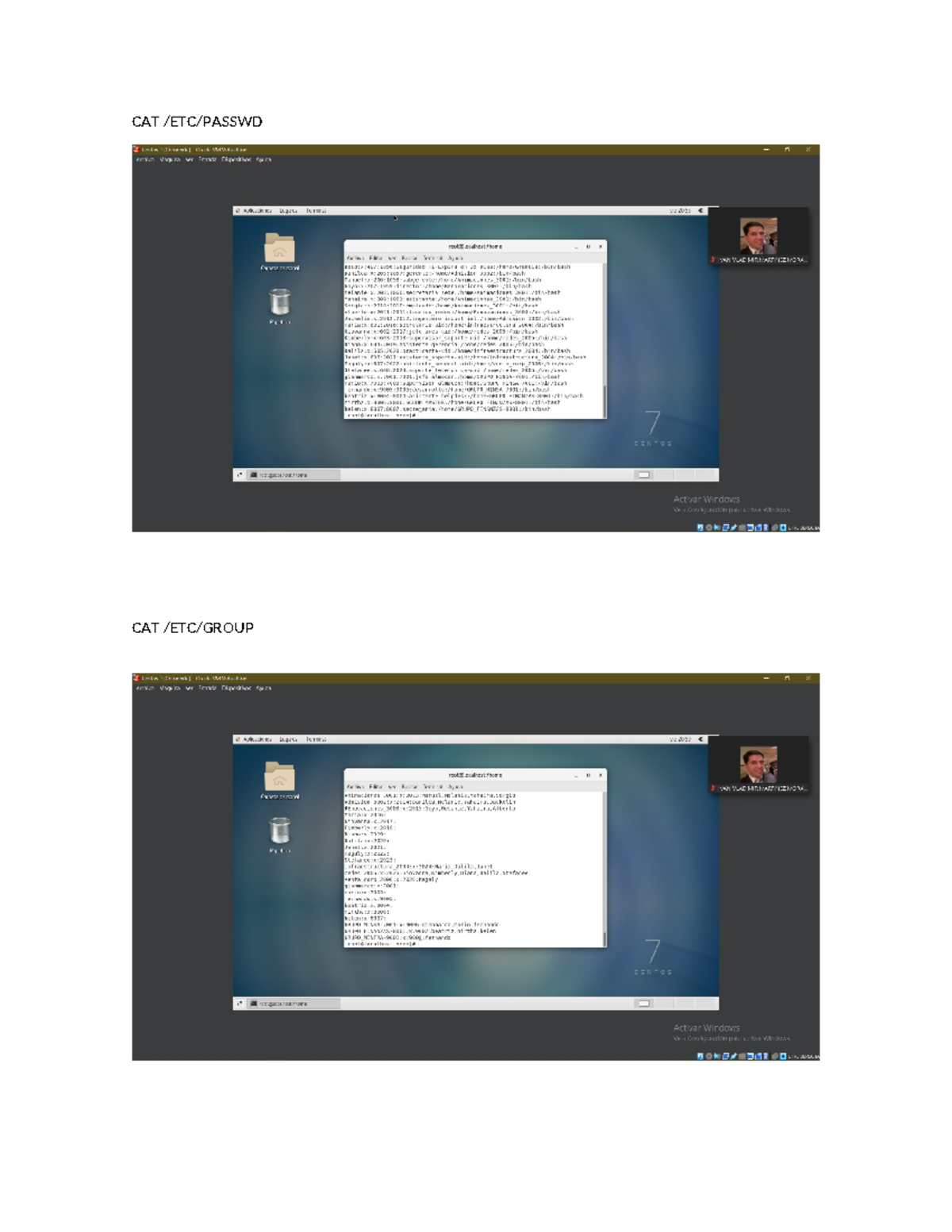 Ejercicio Linux - Sistemas Operativos - CAT /ETC/PASSWD CAT /ETC/GROUP ...