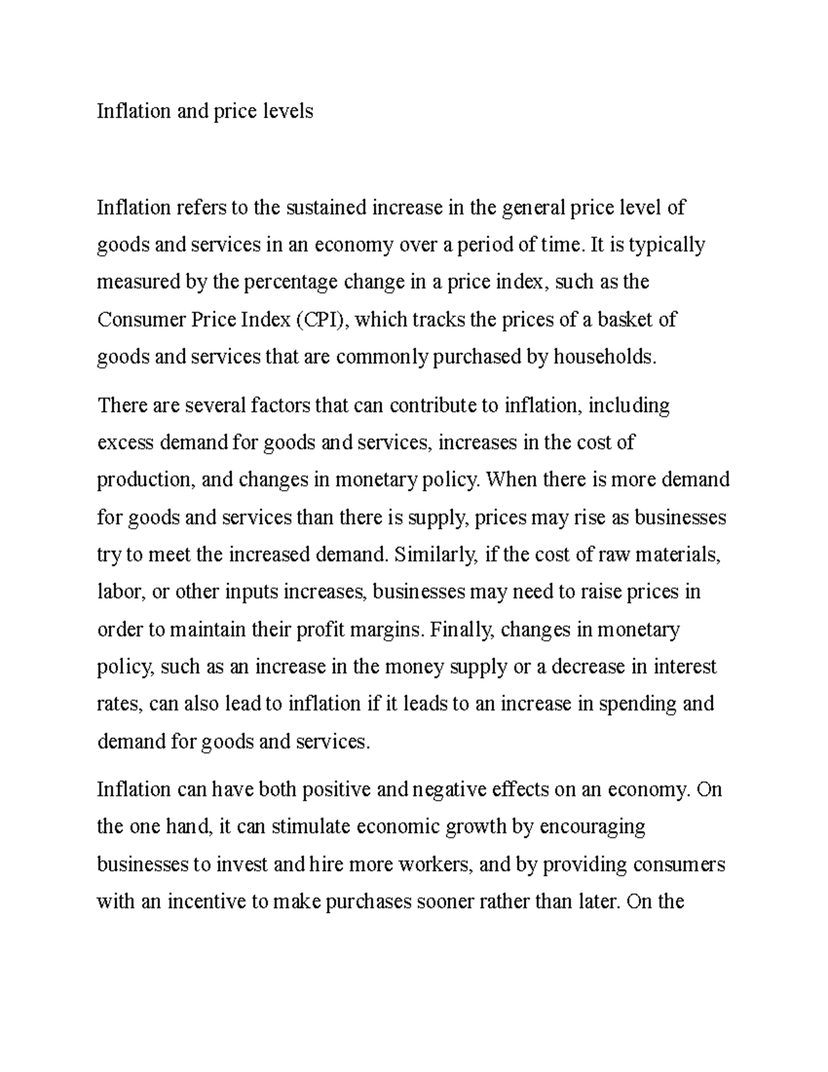Inflation and price levels - Inflation and price levels Inflation ...