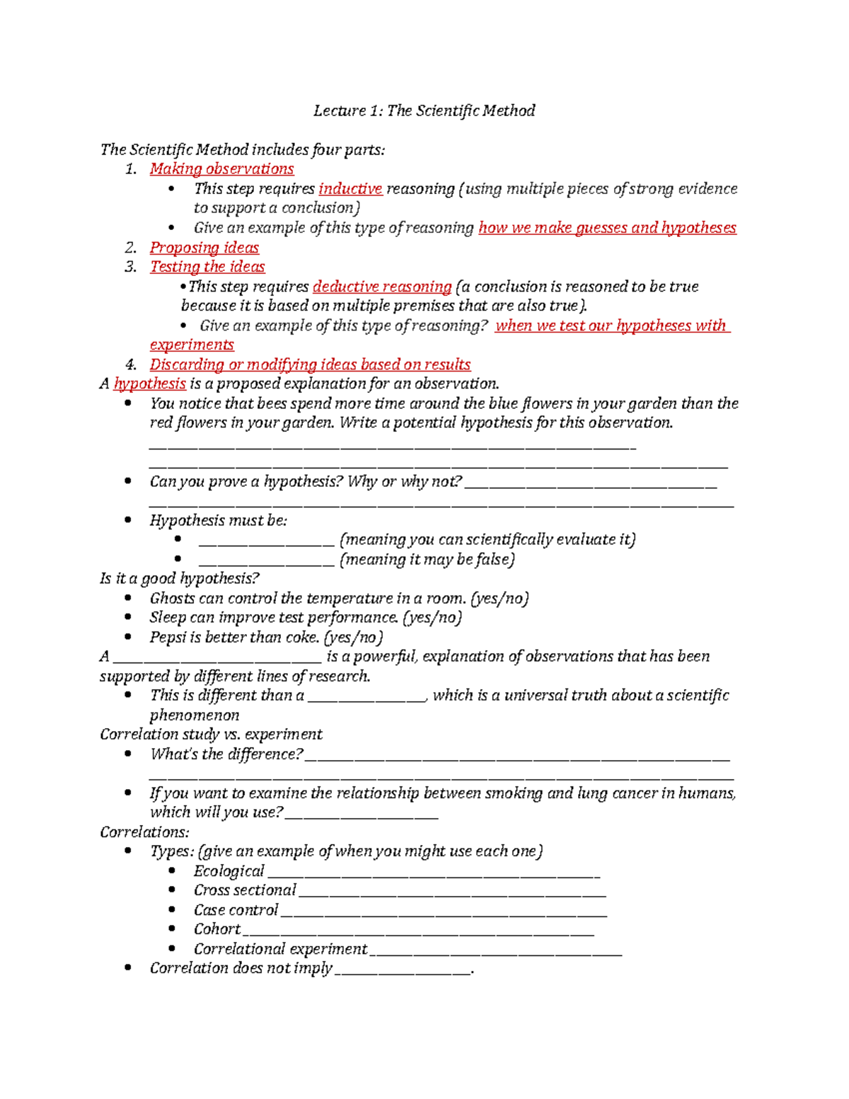 Lecture Notes on Lecture 1: The Scientific Method - Lecture 1: The ...