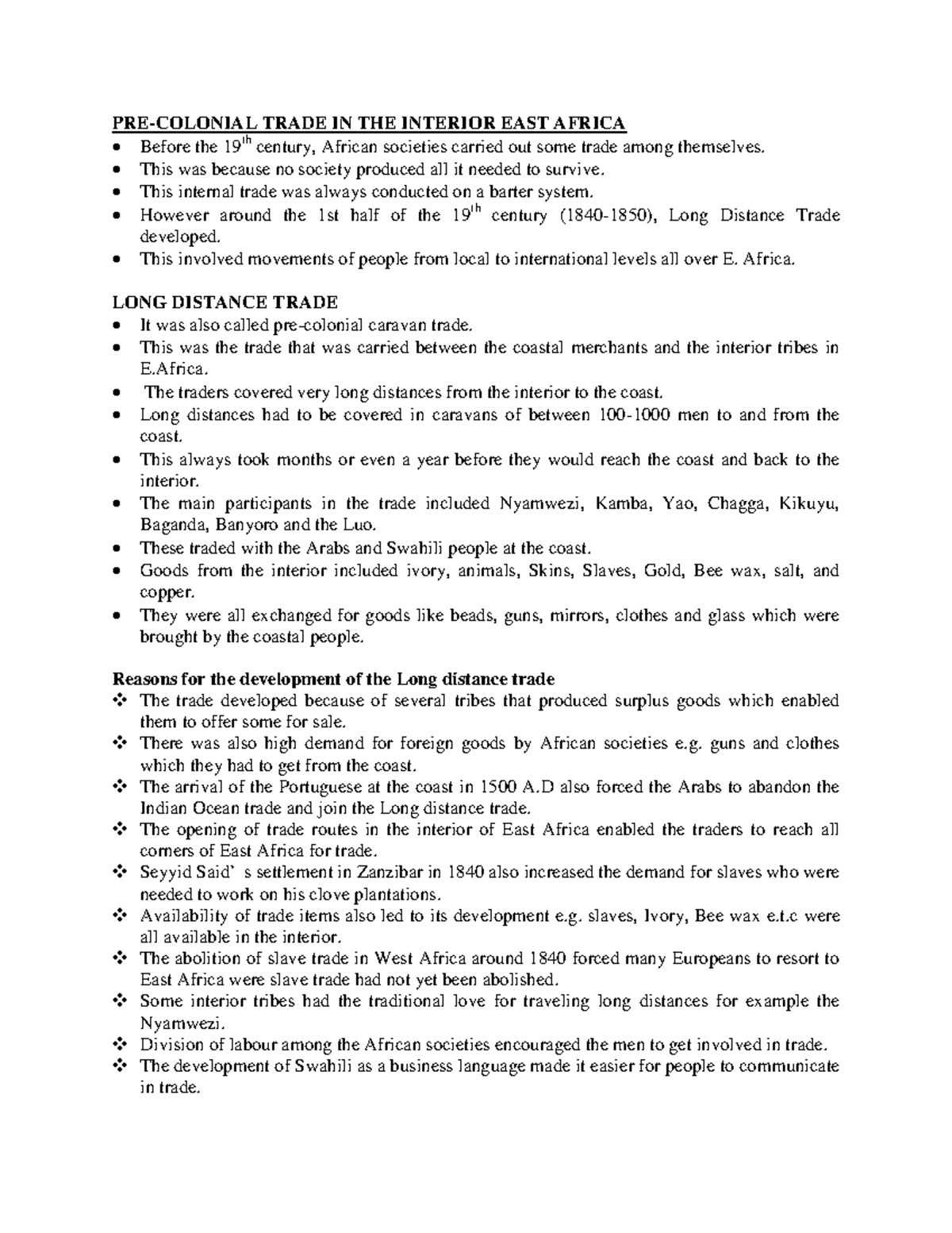 S2 History PRE Colonial Trade - PRE-COLONIAL TRADE IN THE INTERIOR EAST ...