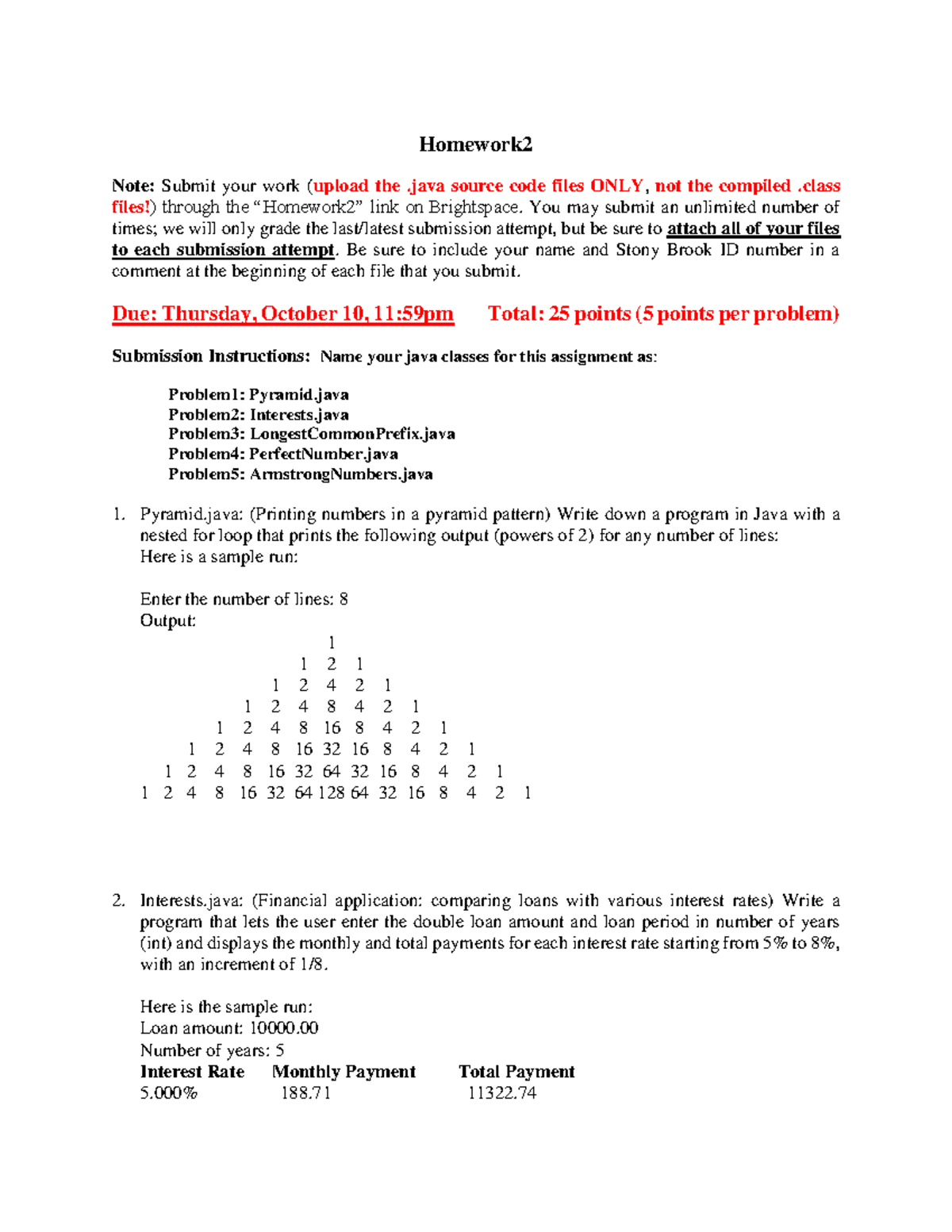 Homework 2Fall2024 - Homework Note: Submit your work (upload the .java ...