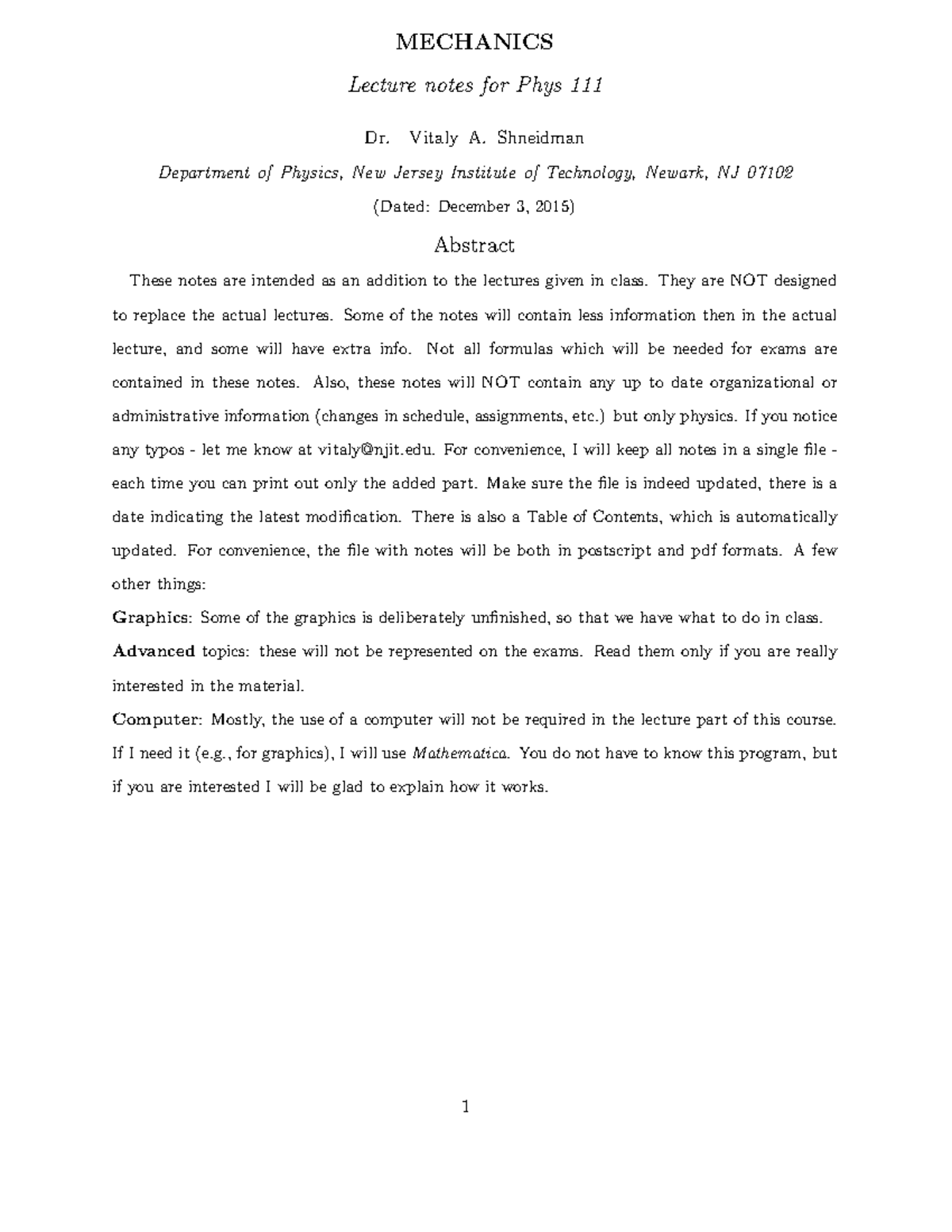 Mechanics 1 - Notes about electricity and magnetism - MECHANICS Lecture ...