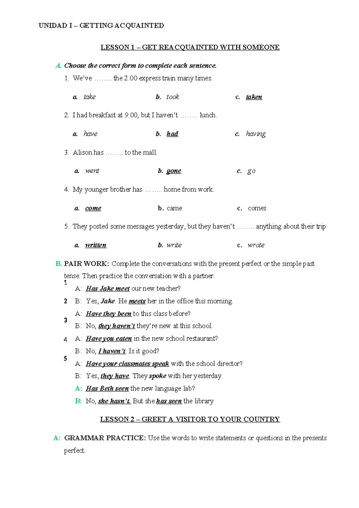 355762823 top notch 2 three - UNIDAD I – GETTING ACQUAINTED LESSON 1 ...