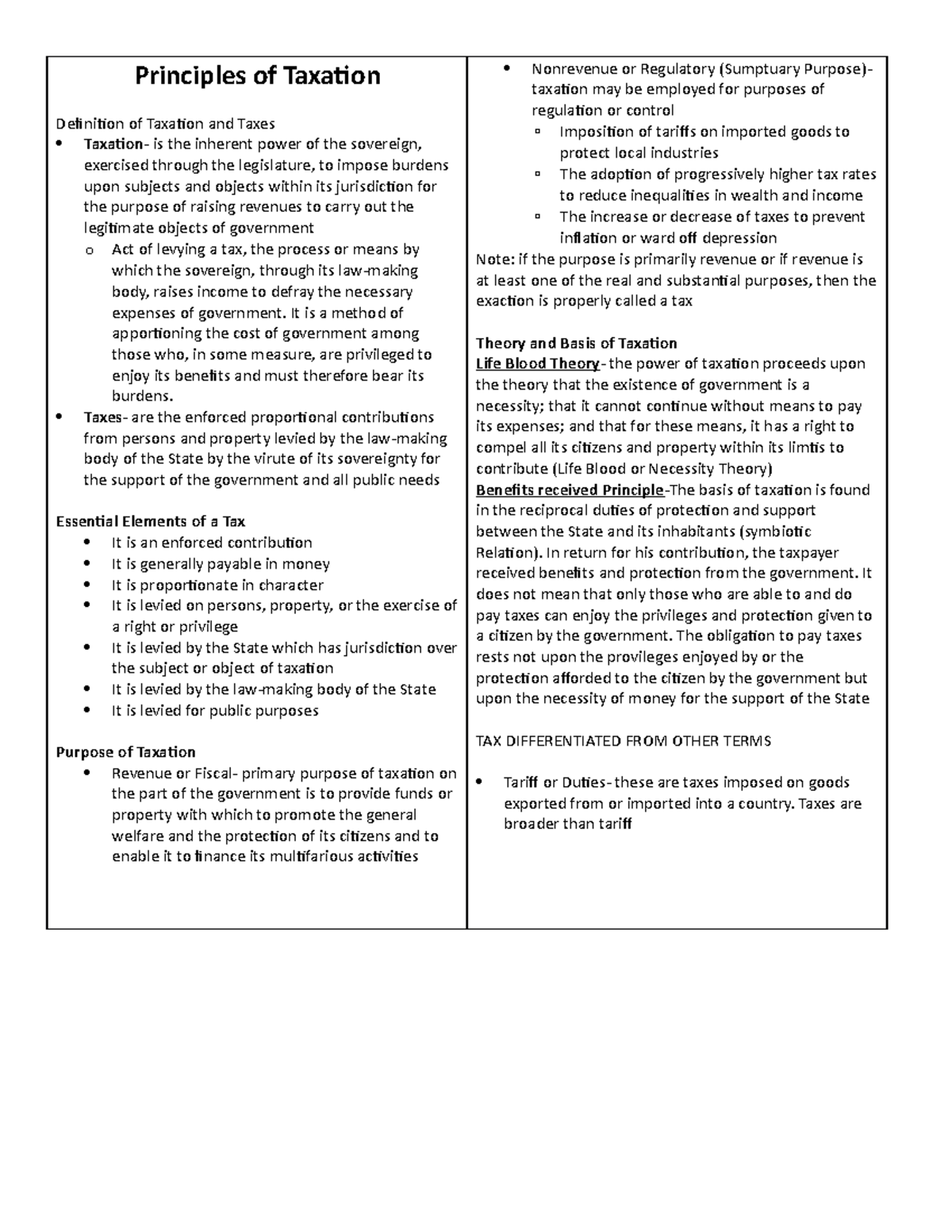 Income Taxation Notes M1 - Principles of Taxation Definition of ...