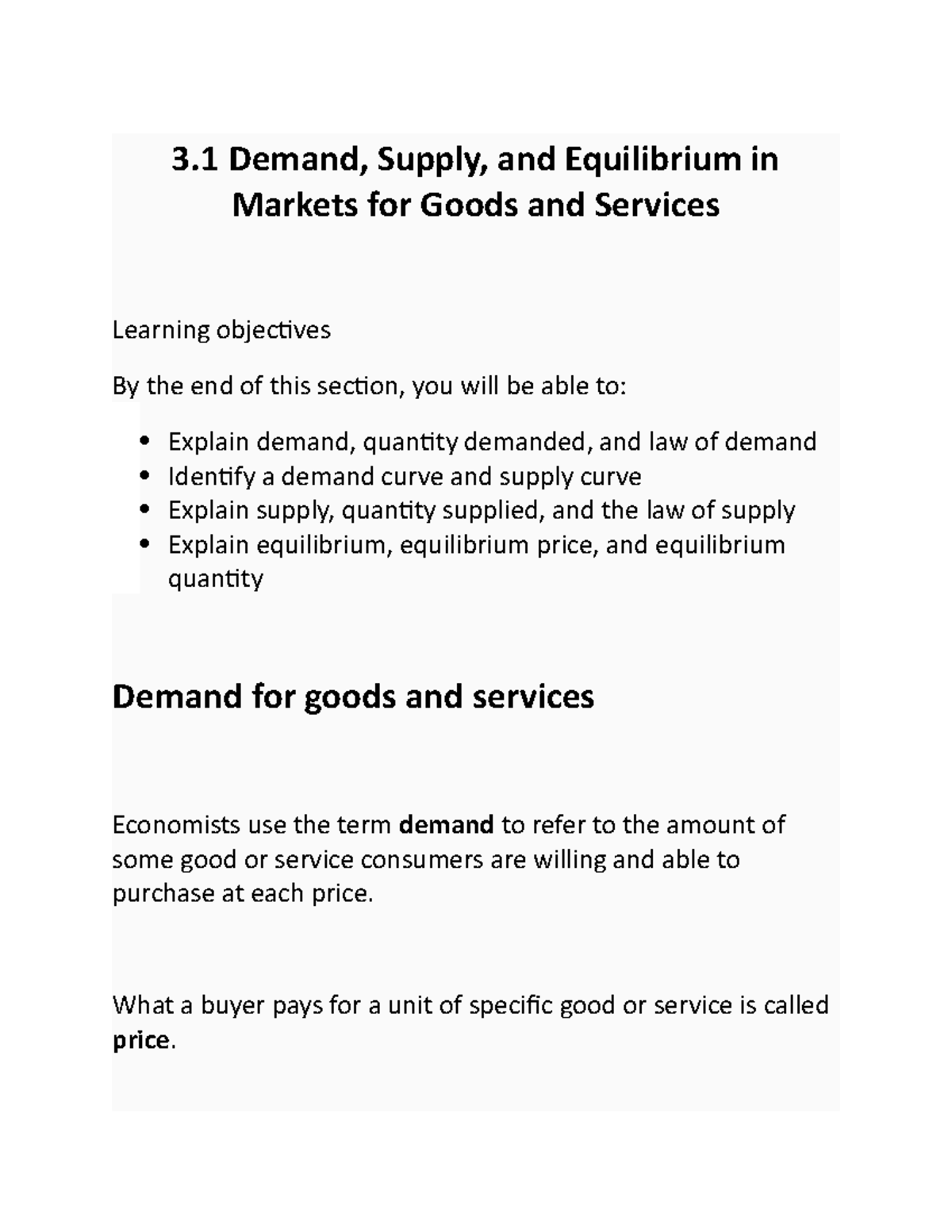 Class notes 3 - 3 Demand, Supply, and Equilibrium in Markets for Goods ...