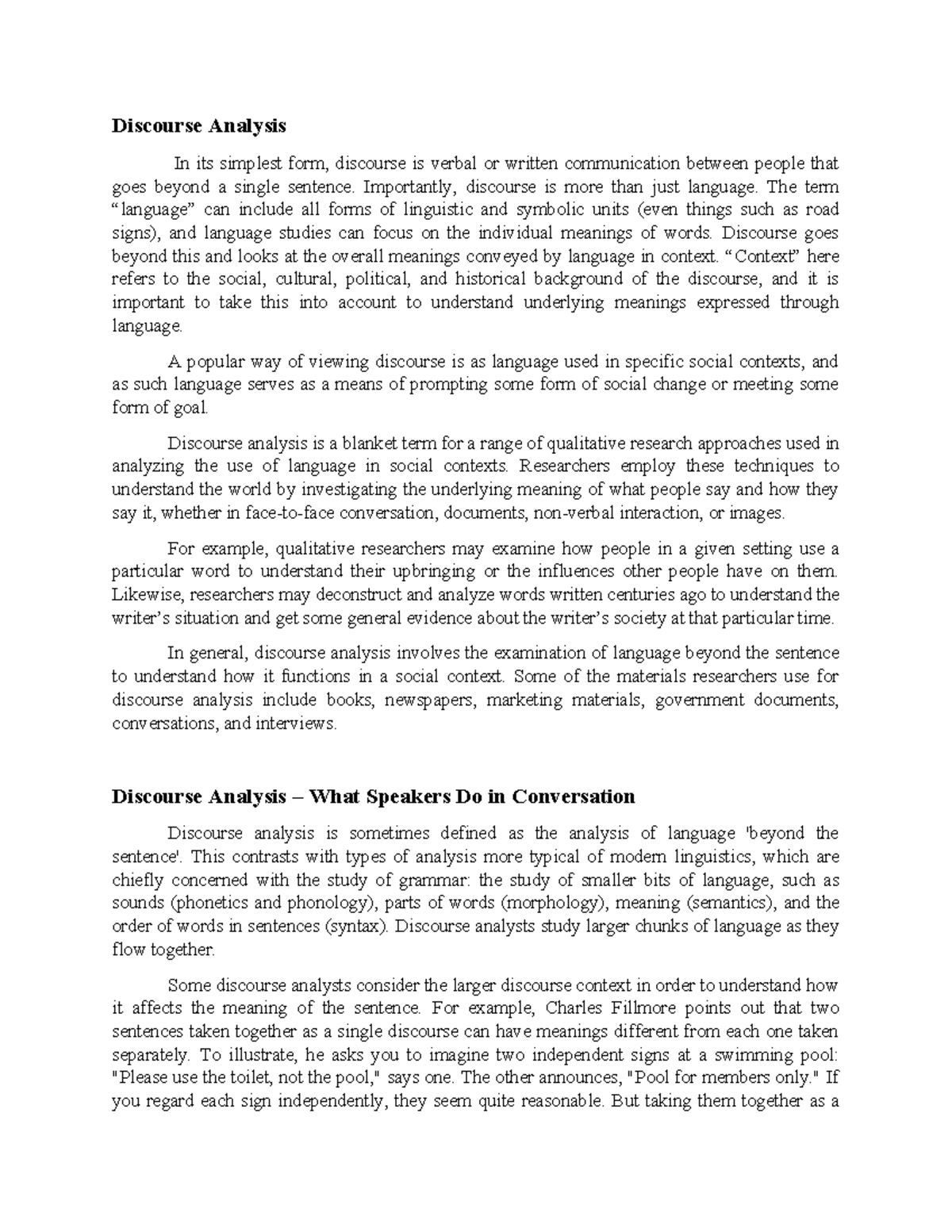 Midterm-Notes - Discourse Analysis In its simplest form, discourse is ...