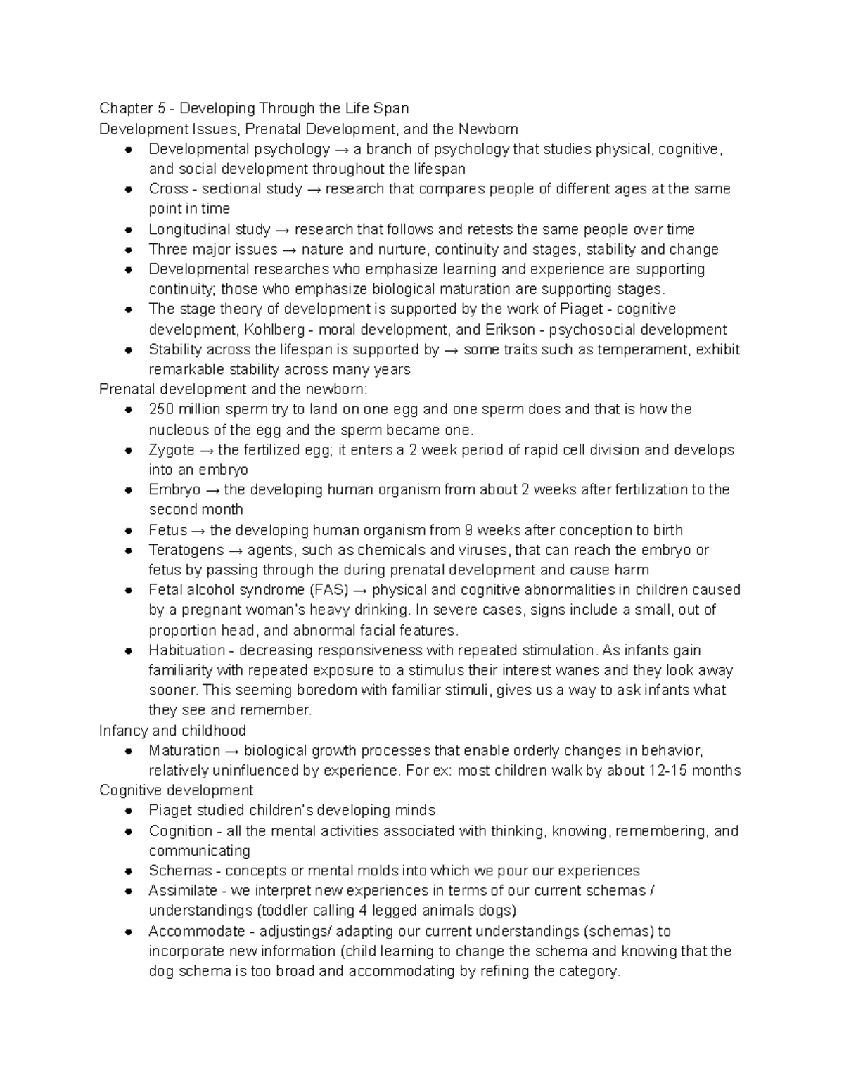 Psychology 111 textbook notes - chapter 5 - Chapter 5 - Developing ...