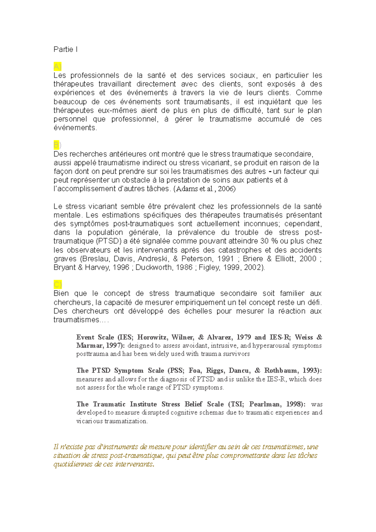 Psicomet hetreport - Partie I A) Les professionnels de la santé et des ...