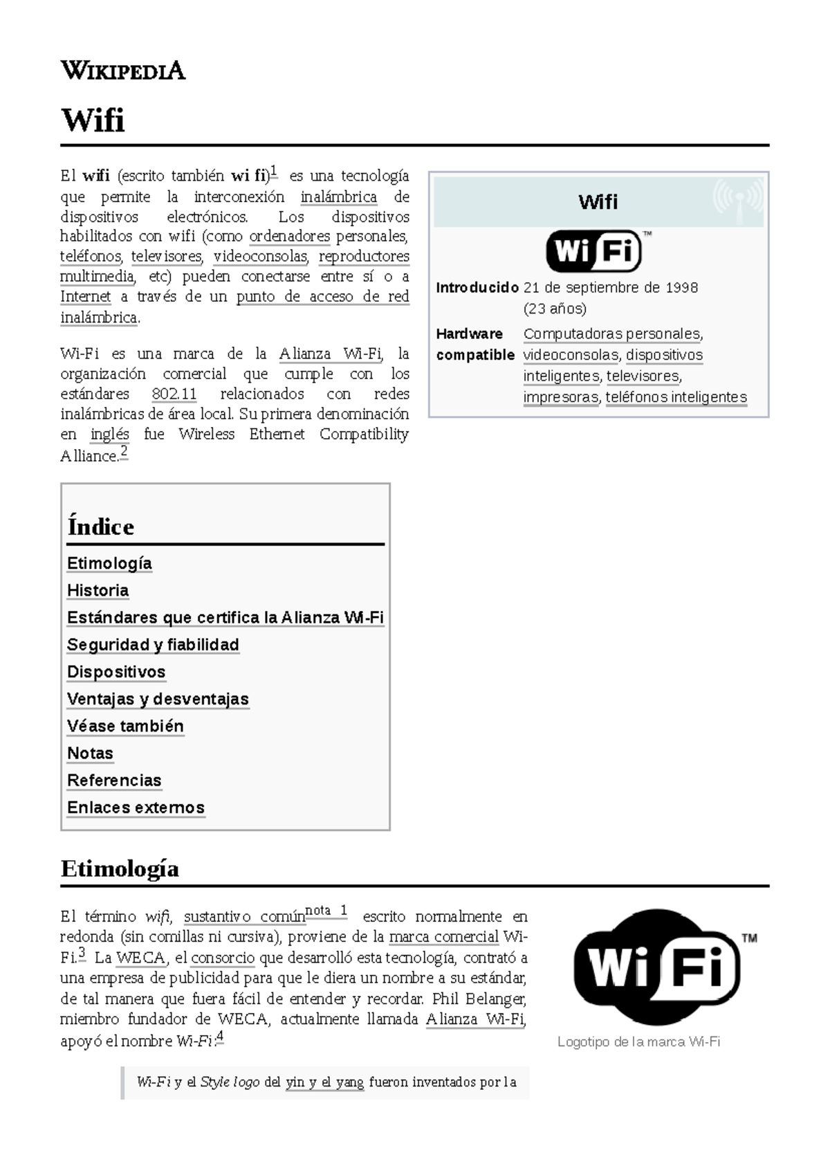 Wifi - istoria de wifi - Wifi Introducido 21 de septiembre de 1998 (23 ...