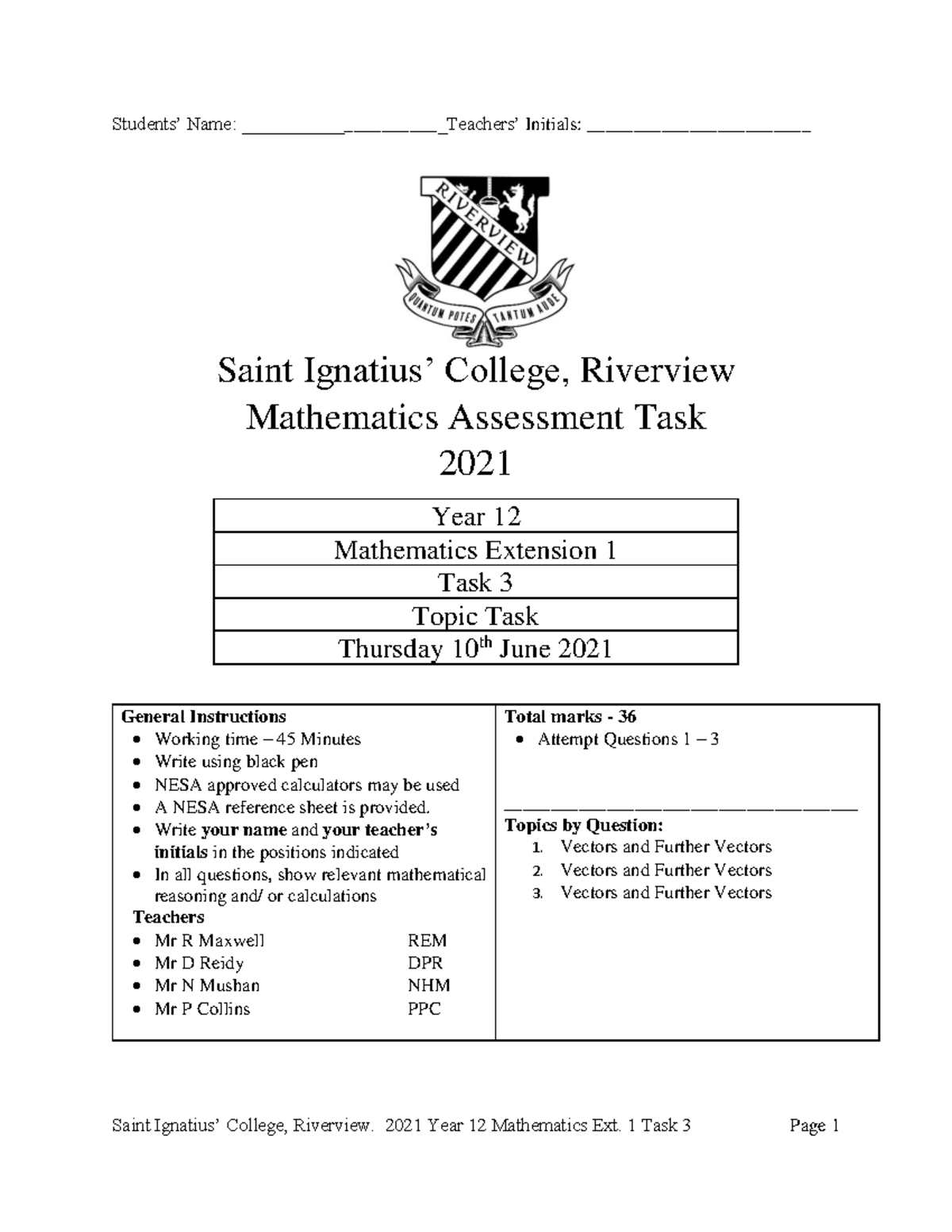 2021 Yr 12 Ext 1 Task 3 - Students’ Name ...