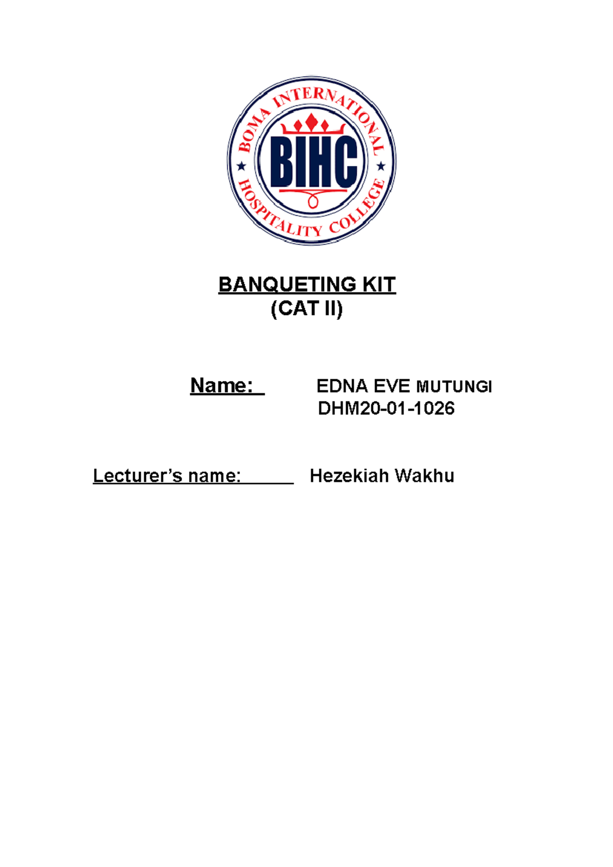 Banqueting kit for event management. - BANQUETING KIT (CAT II) Name ...
