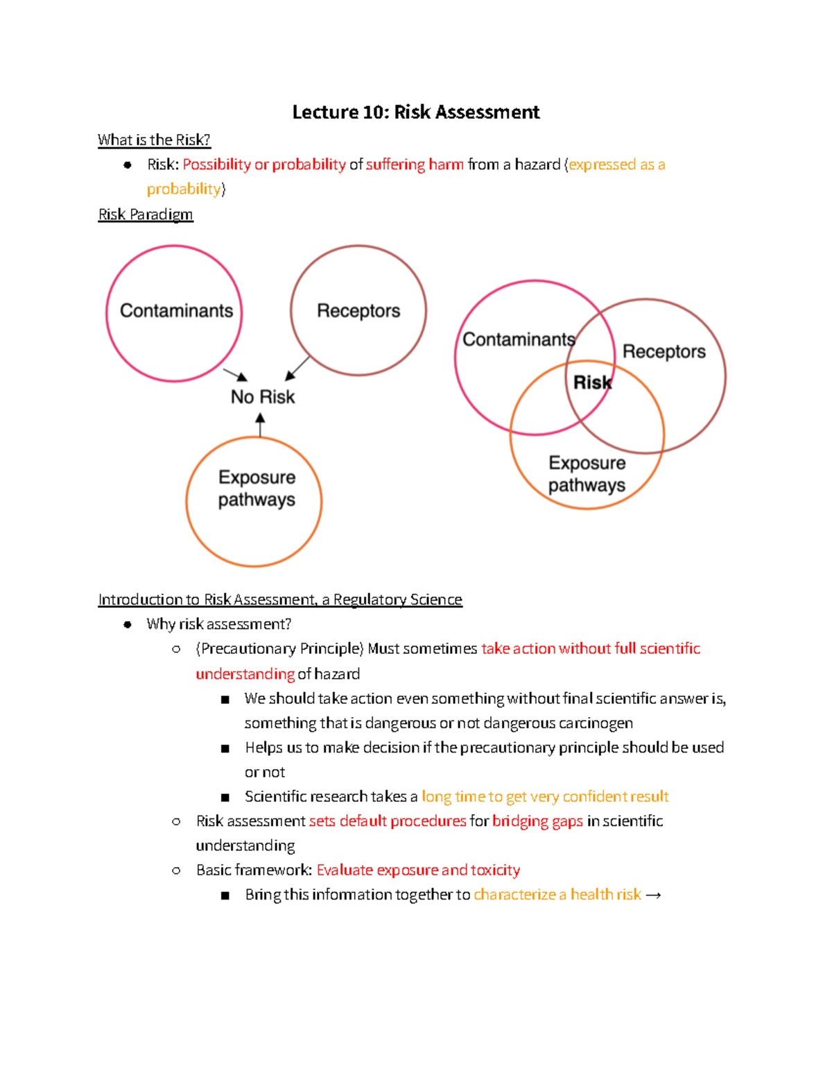 Lecture 10 Risk Assessment (Risk Paradigm, Environmental Sites ...
