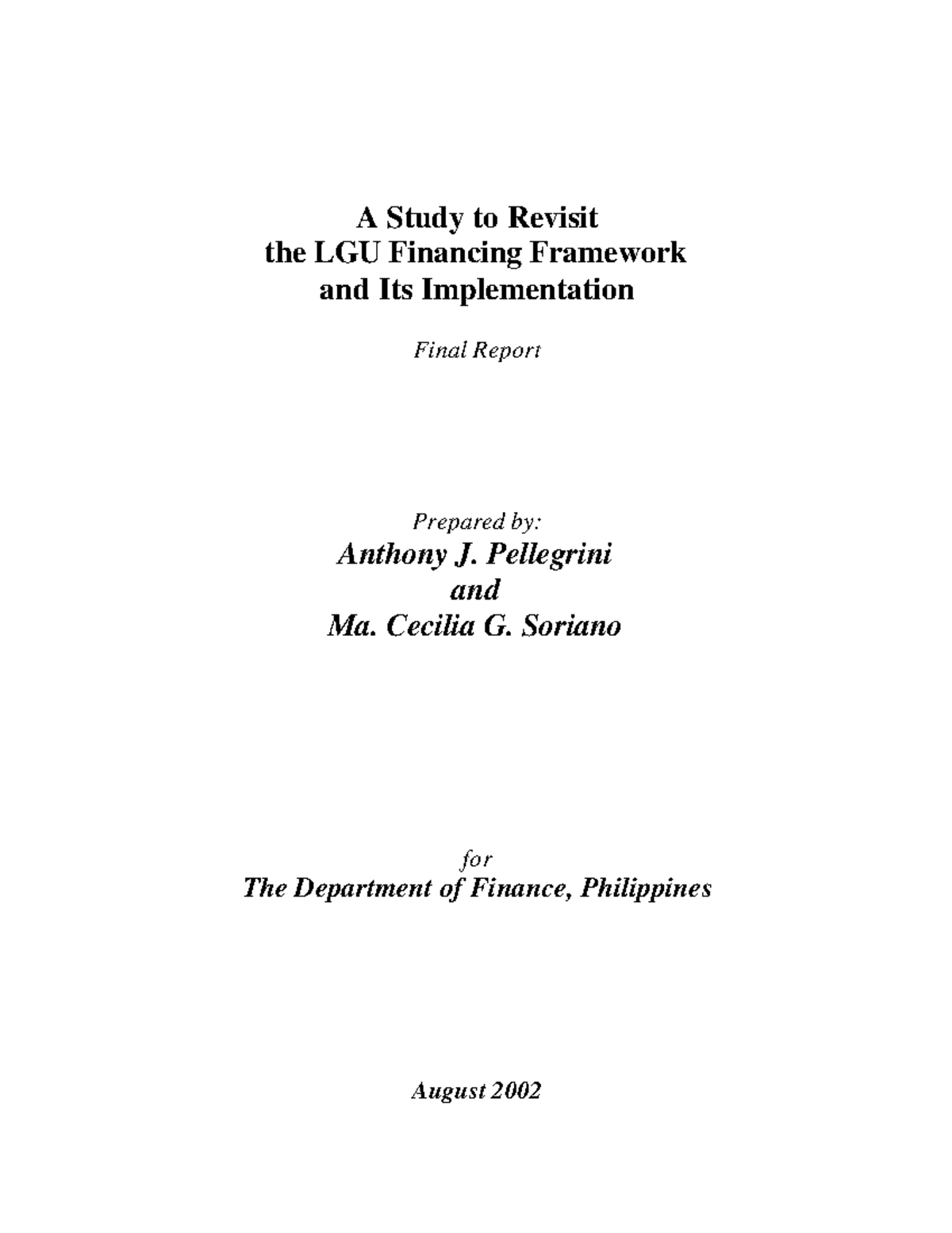 Revisit LGU Financing Framework - A Study to Revisit the LGU Financing ...