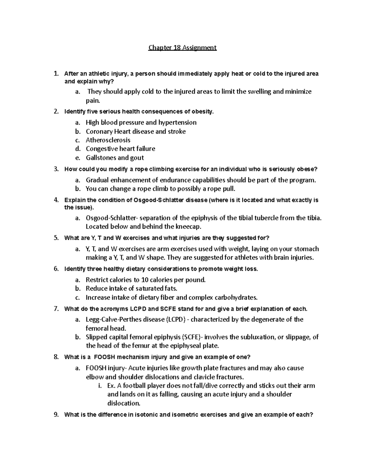 Chapter 18 Assignment Special Pops - Chapter 18 Assignment After an athletic injury, a person ...