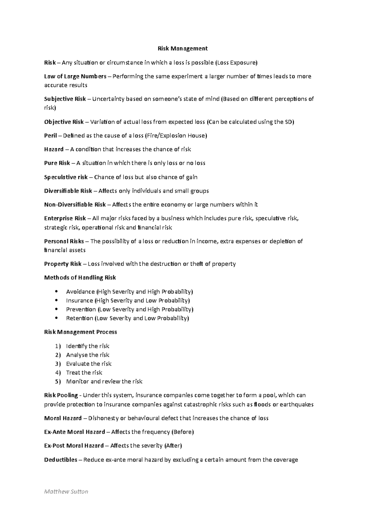 Risk Management Course Content Summary - Risk Management Risk Any ...