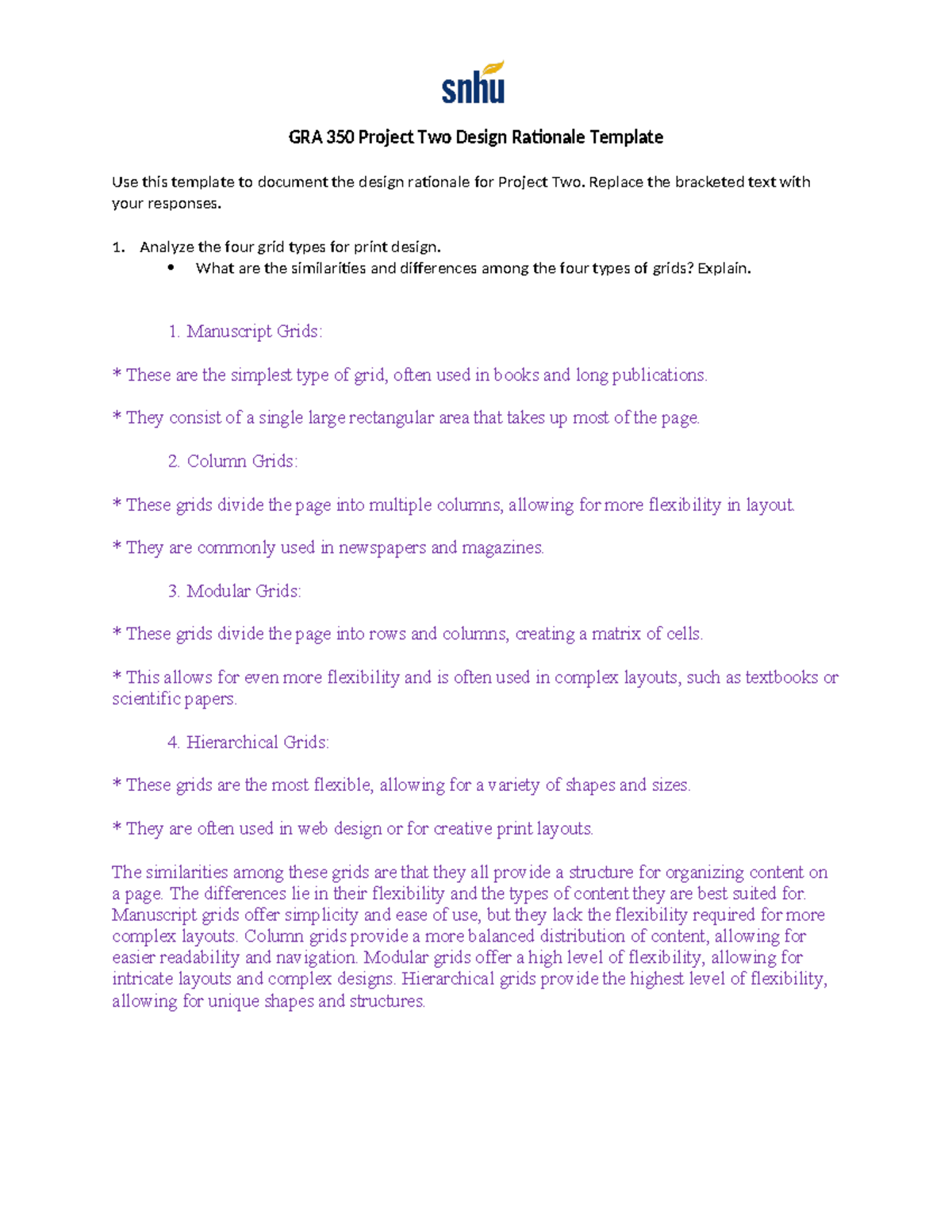 GRA 350 Project Two Design Rationale Template - Replace the bracketed ...